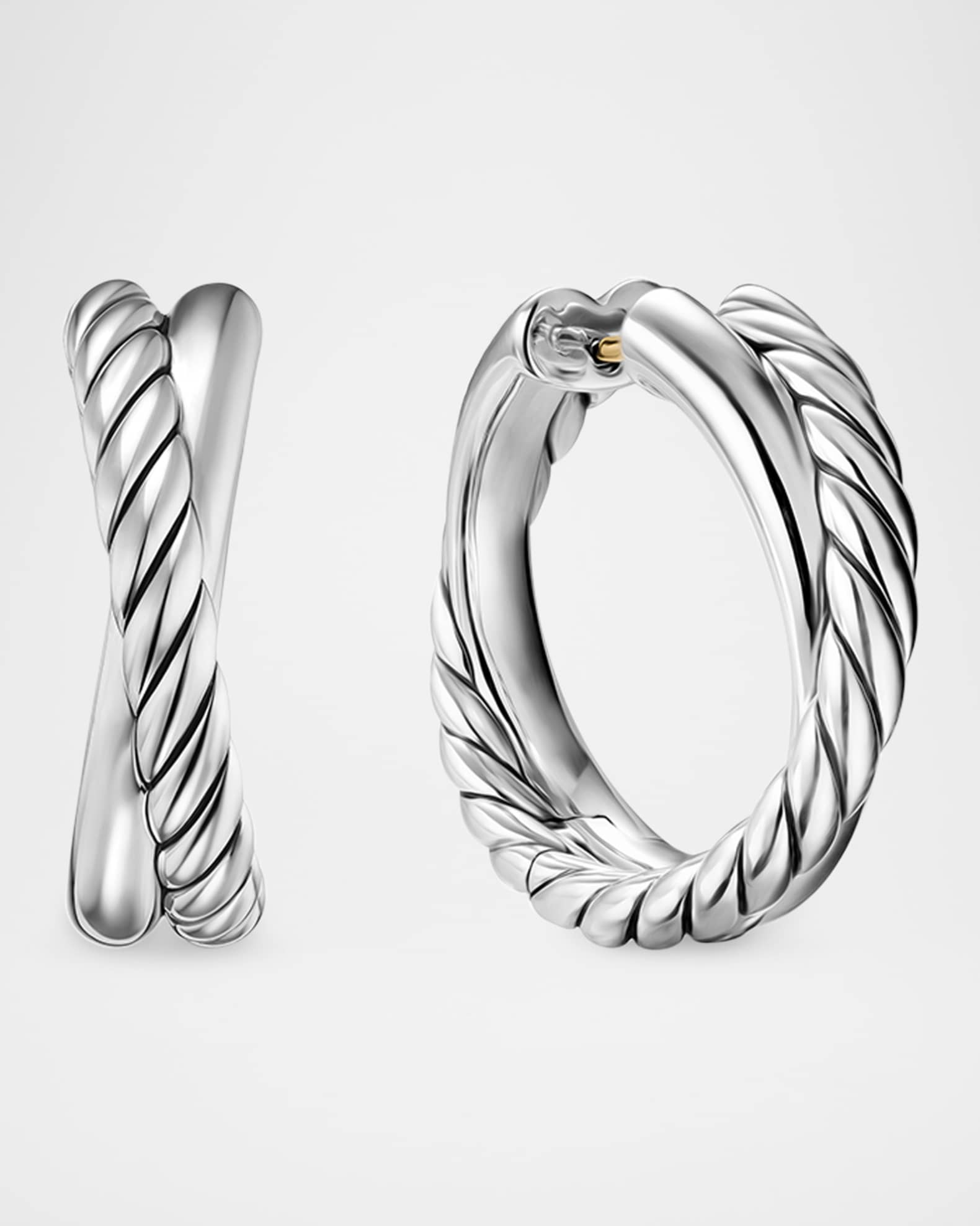 David Yurman Crossover 2 Row Hoop Earrings in Silver, 22mm | Neiman Marcus