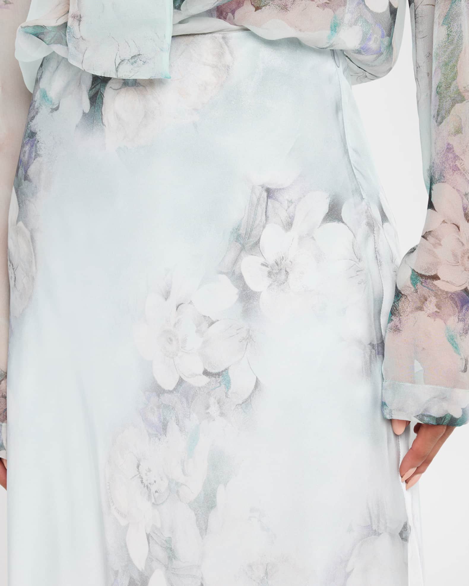 Alberta Ferretti Degrade Print Washed Satin Midi Skirt | Neiman Marcus