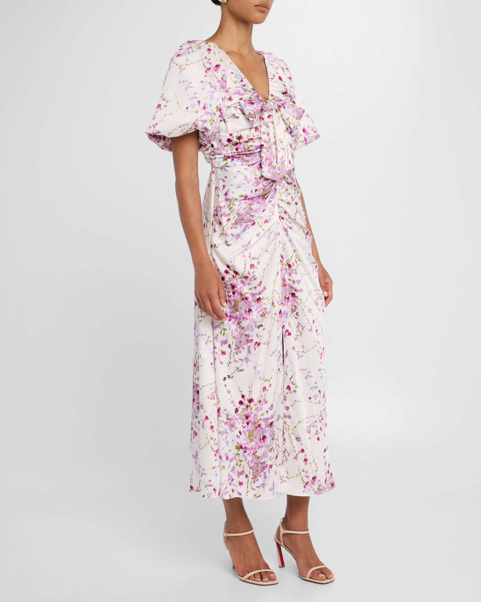 Cinq a Sept Brenton Puff-Sleeve Midsummer Bloom Dress | Neiman Marcus