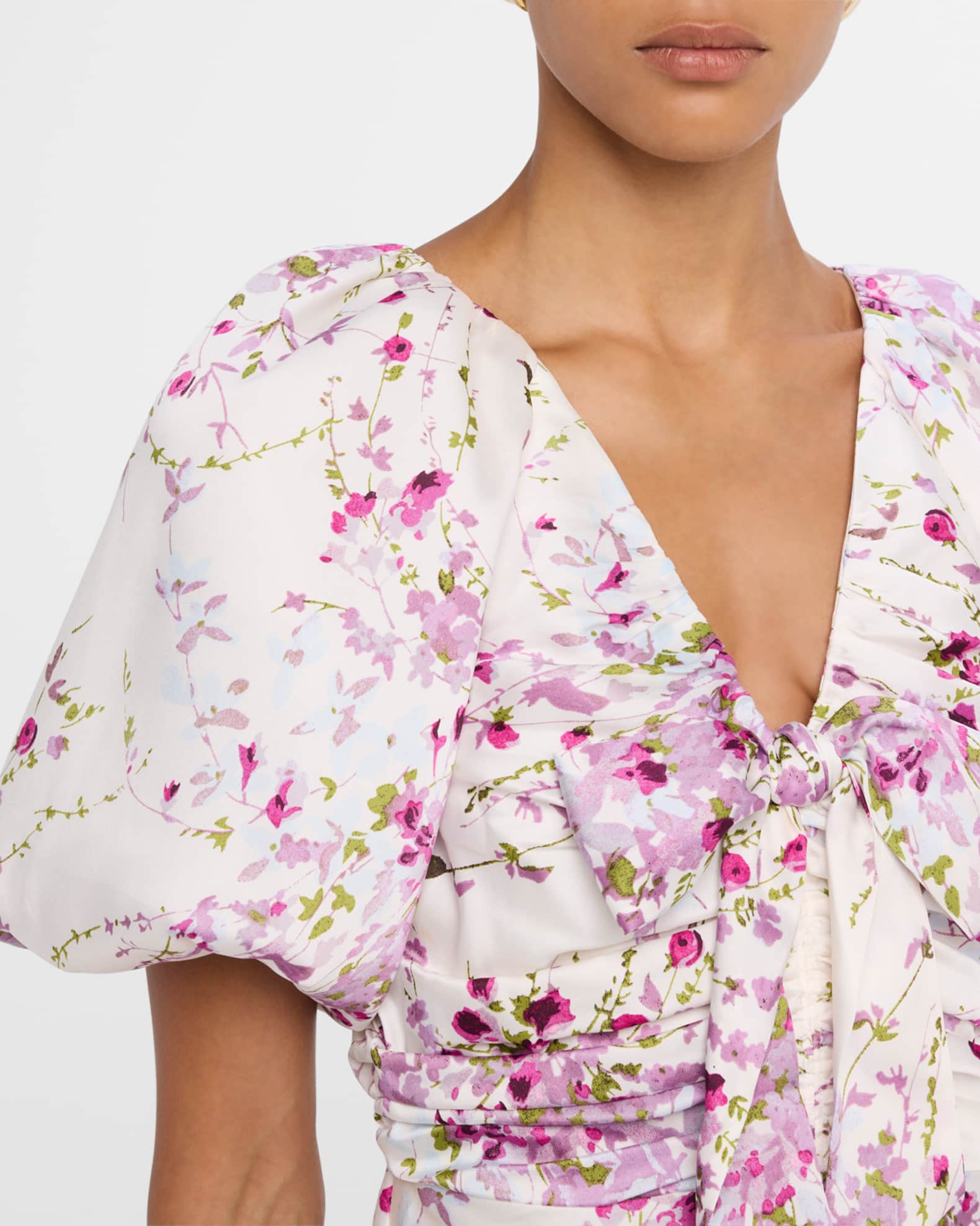 Cinq a Sept Brenton Puff-Sleeve Midsummer Bloom Dress | Neiman Marcus