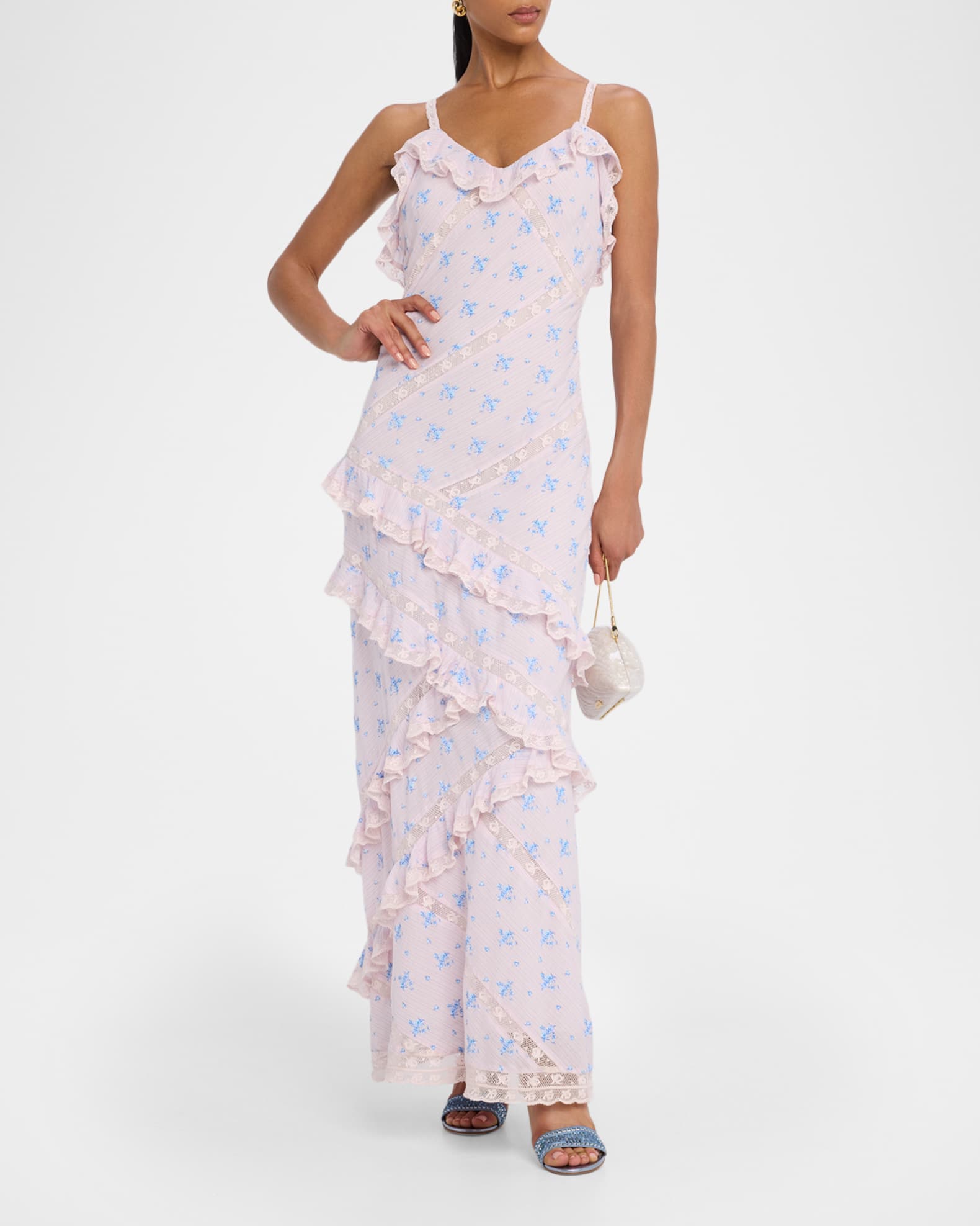 LoveShackFancy Nocelle Floral Cotton Ruffle Maxi Dress | Neiman Marcus