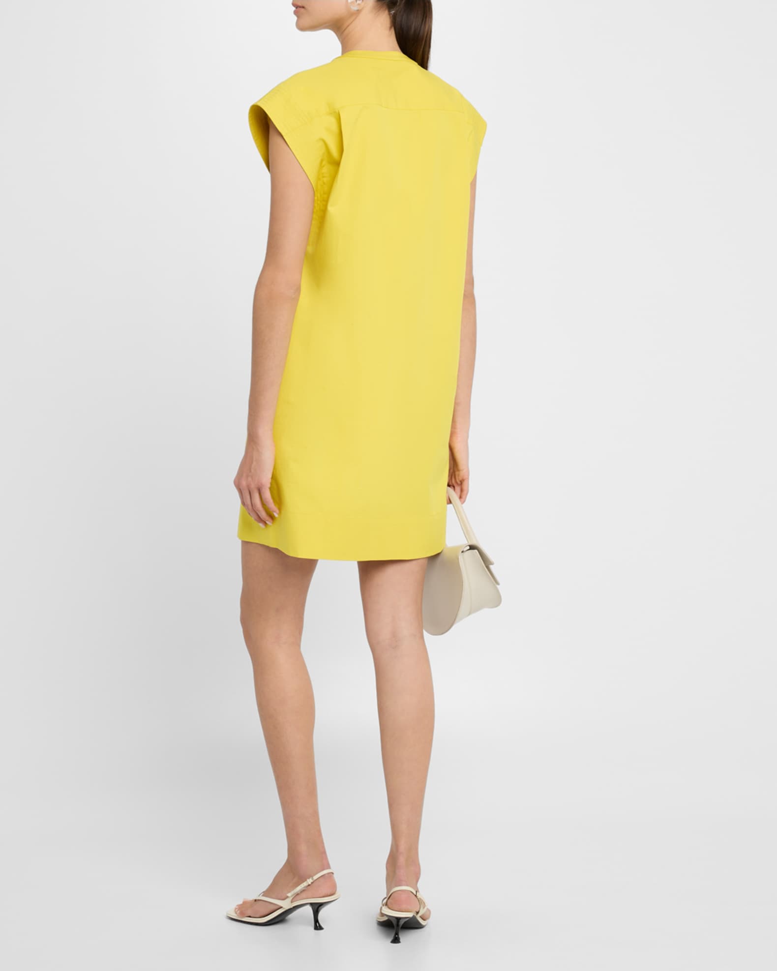 ARGENT Structured Cap-Sleeve Cotton Twill Mini Dress | Neiman Marcus