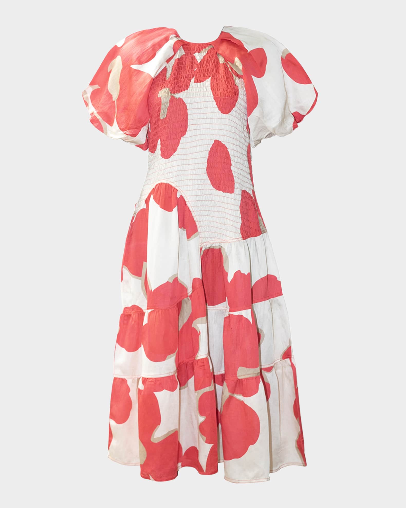LOVEBIRDS Valencia Smocked Floral-Print Midi Dress | Neiman Marcus