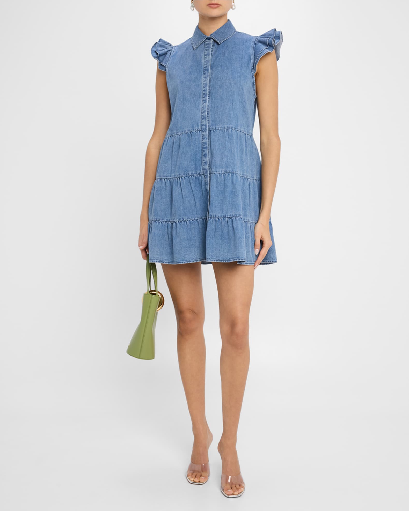 Alice + Olivia Jem Denim Tiered Mini Dress | Neiman Marcus
