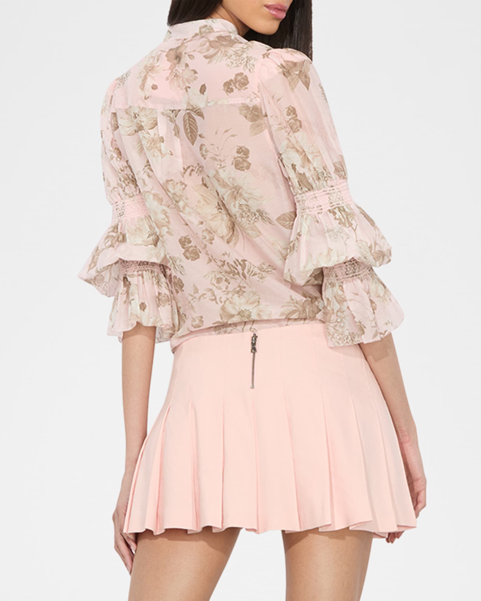 Alice + Olivia Ilan Smocked-Sleeve Blouse | Neiman Marcus