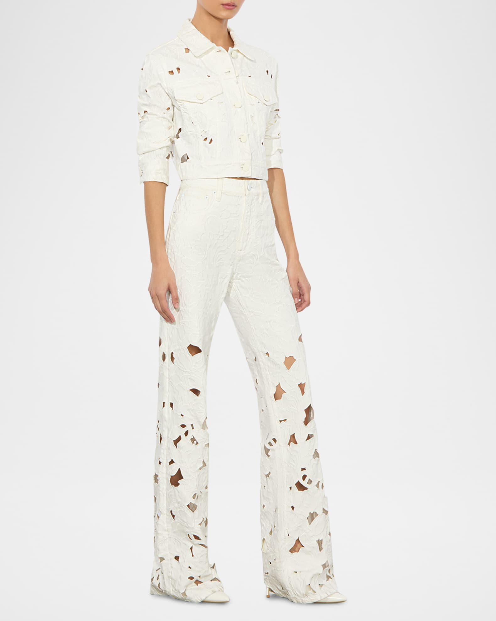 ALICE + OLIVIA Weezy High-Rise Embroidered Eyelet Jeans | Neiman Marcus