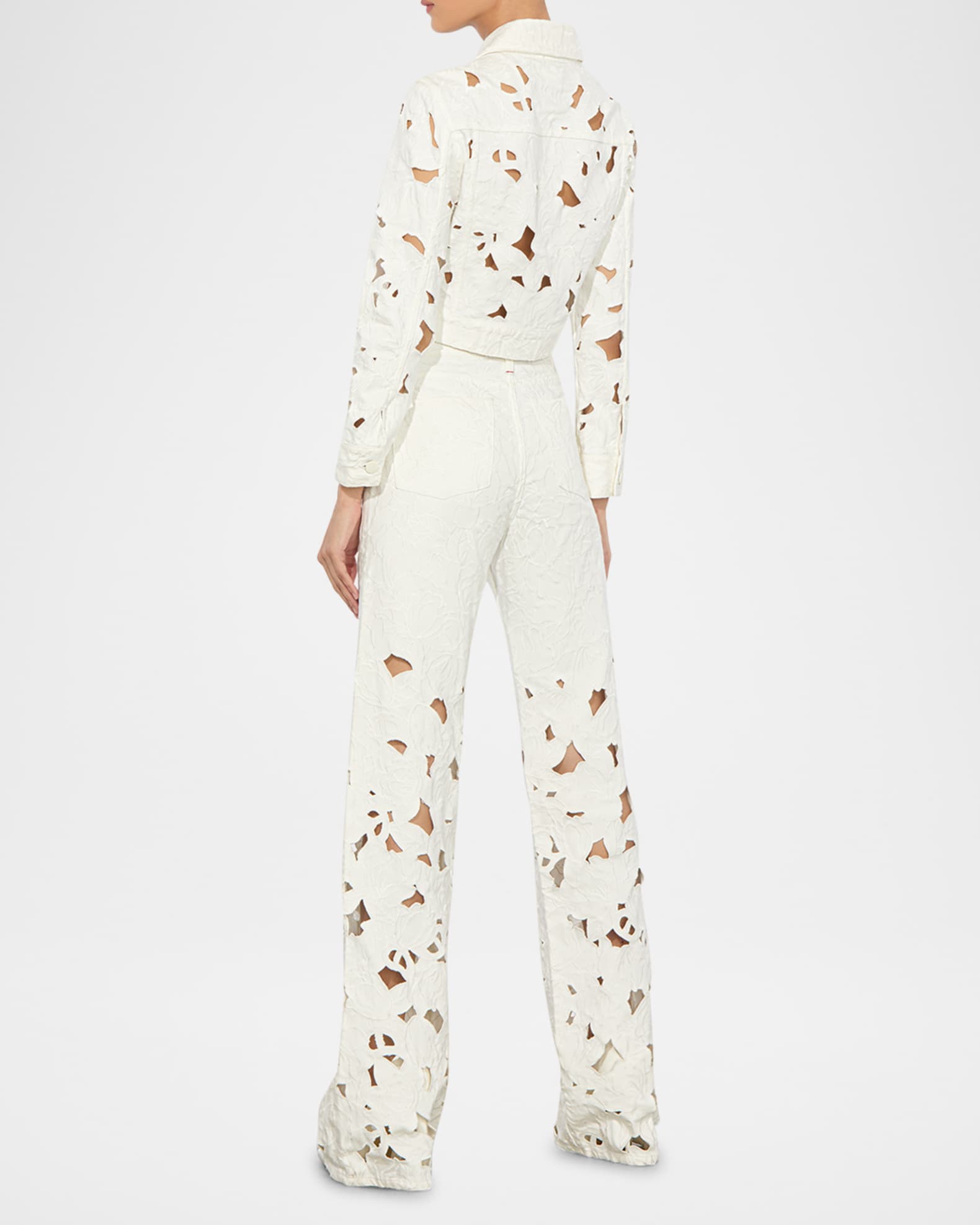 ALICE + OLIVIA Weezy High-Rise Embroidered Eyelet Jeans | Neiman Marcus