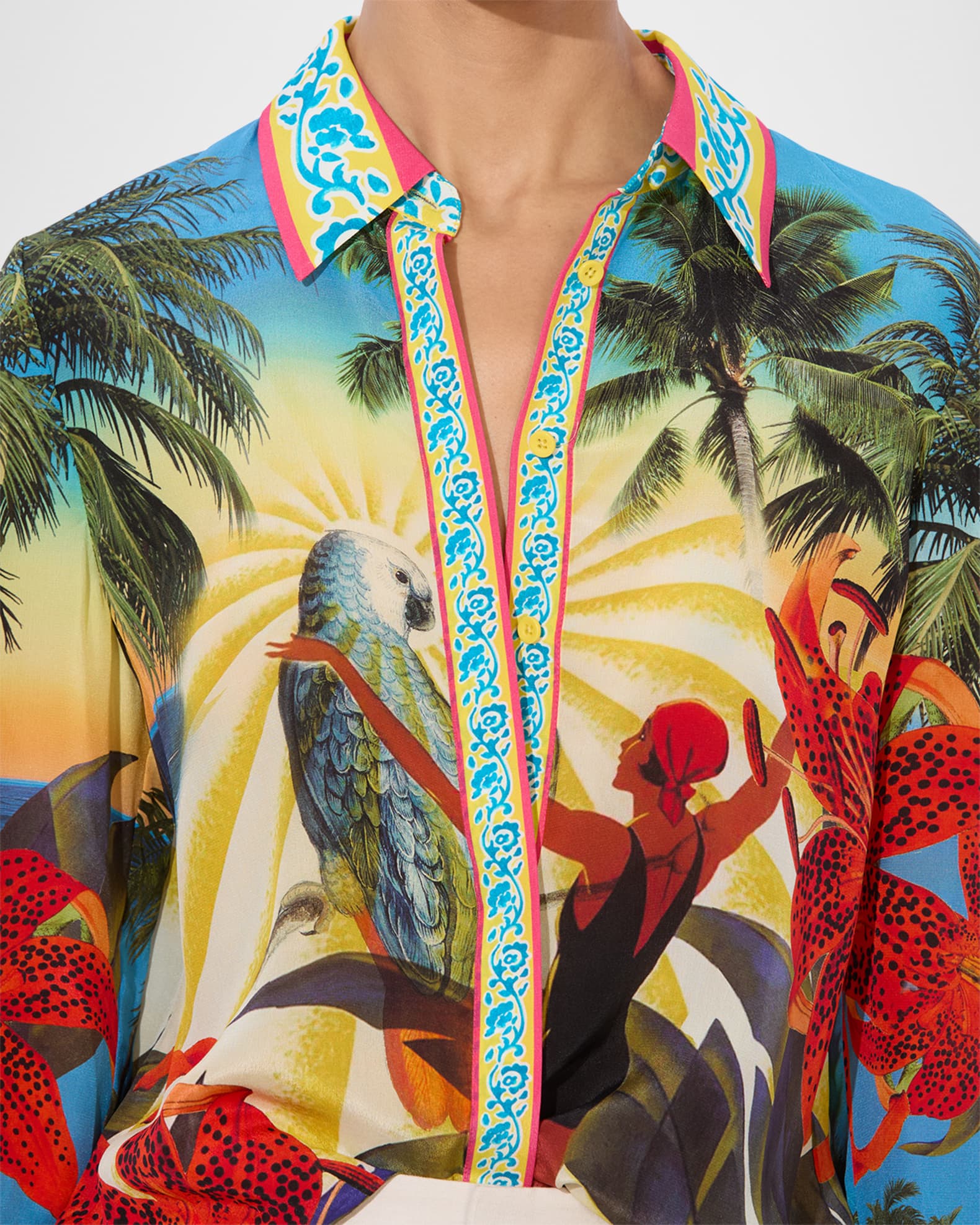 Alice + Olivia Island Dreams Willa Placket Top | Neiman Marcus