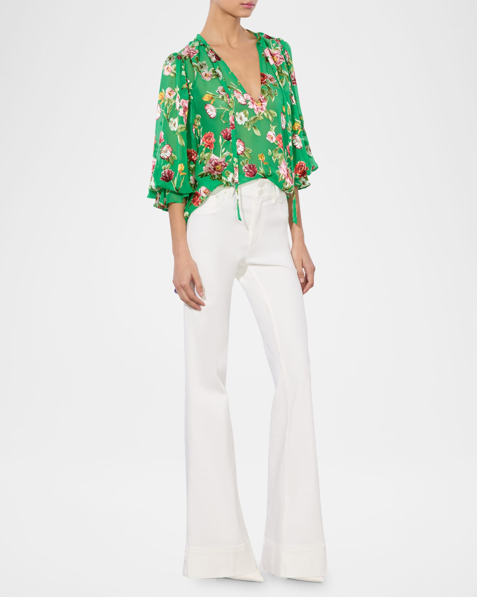 ALICE + OLIVIA Moranne Tie-Neck Blouse | Neiman Marcus