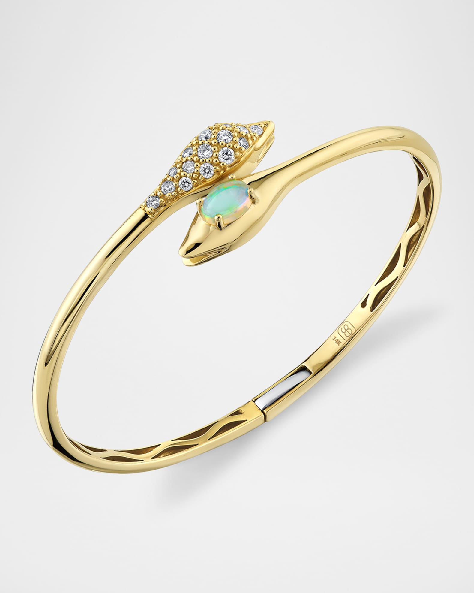 Sydney Evan Snake Head Marquis Bangle Bracelet with Diamonds and Opal ...