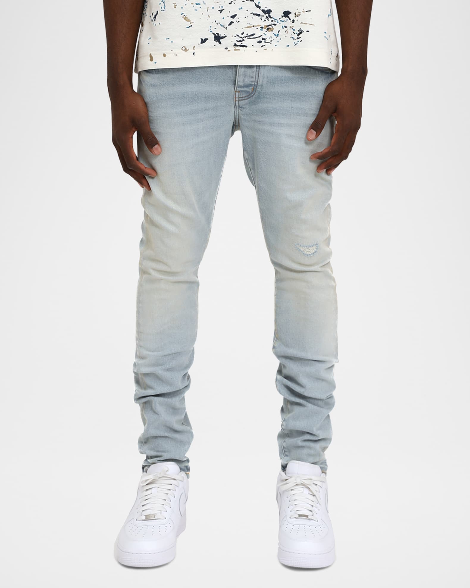 PURPLE Men's P001 Distressed Skinny Jeans | Neiman Marcus