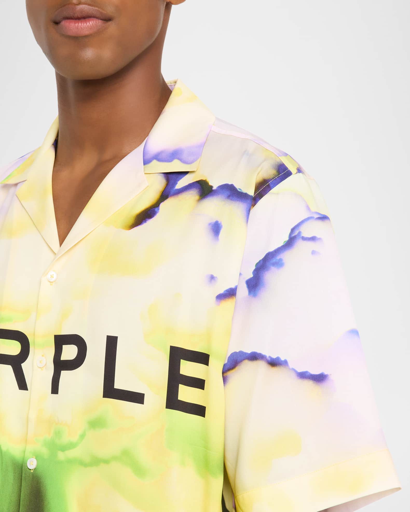 PURPLE Men's Lyocell Relaxed Fit Logo Camp Shirt | Neiman Marcus