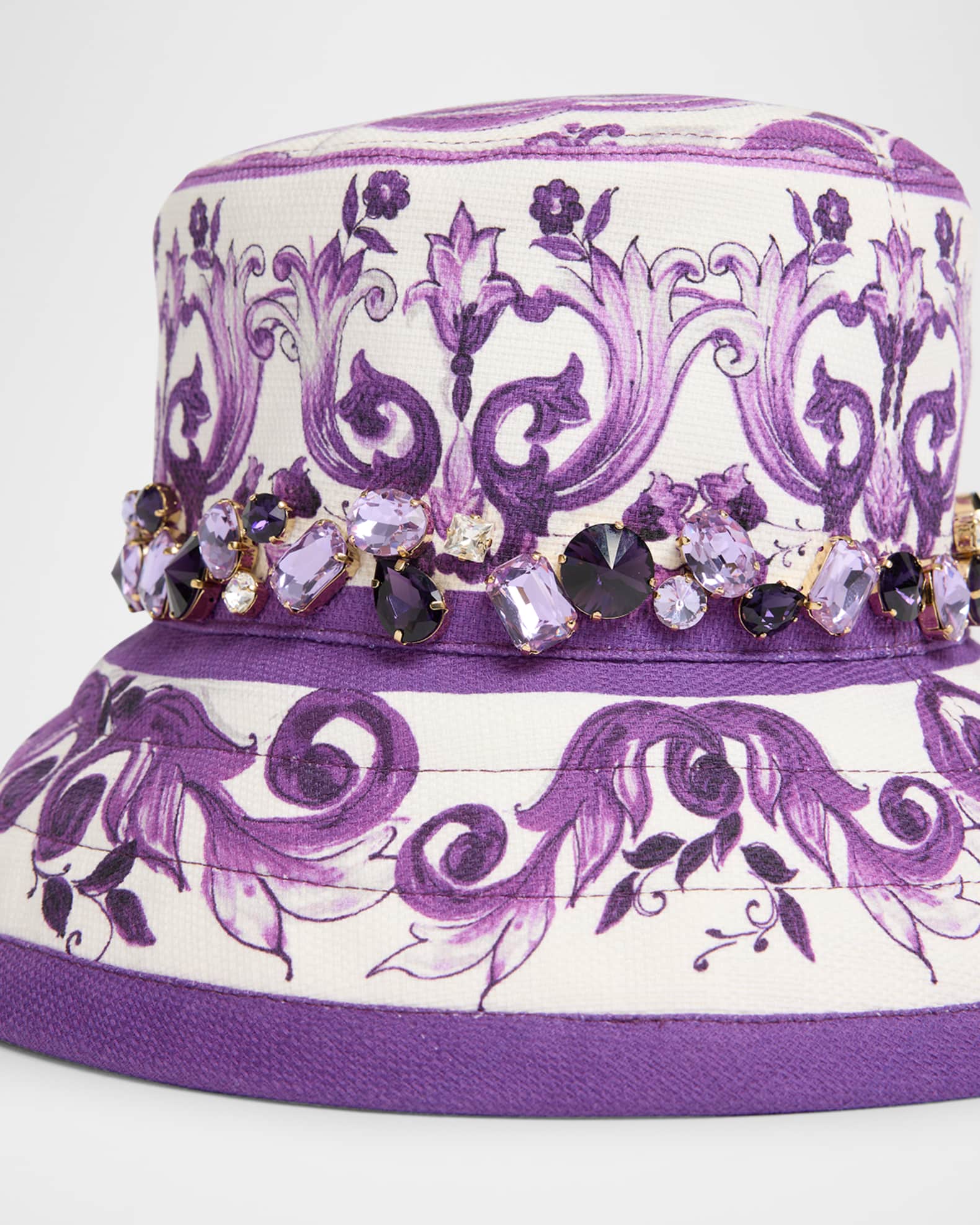 Dolce&Gabbana Majolica-Print Crystal Bucket Hat | Neiman Marcus