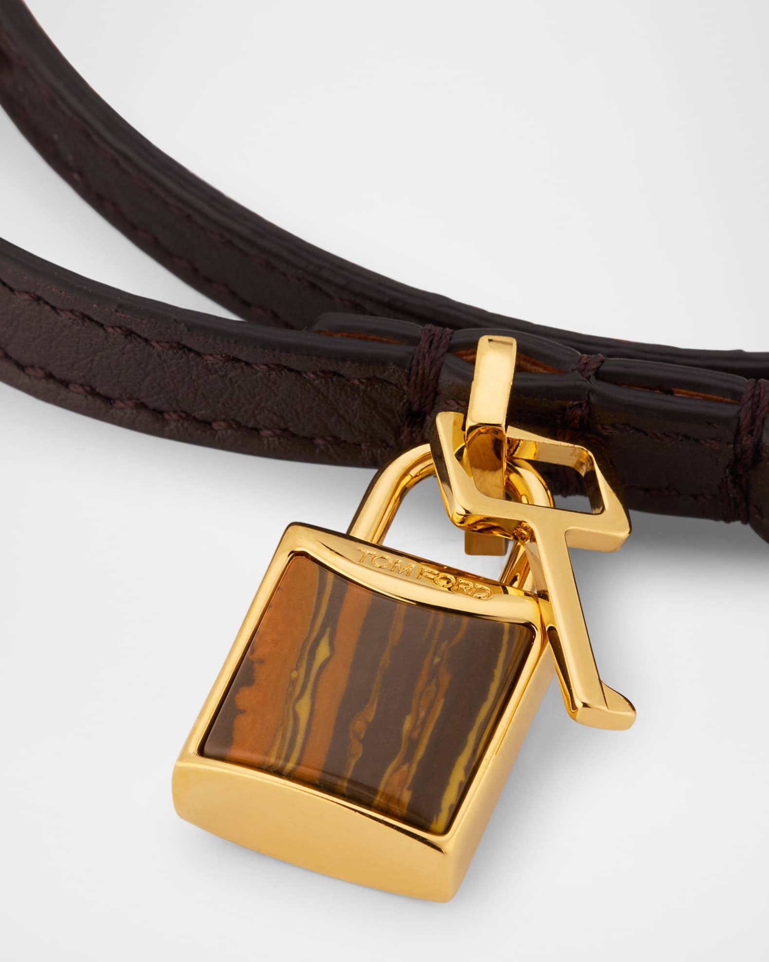 TOM FORD Stone Lock And Key Leather Wrap Bracelet | Neiman Marcus