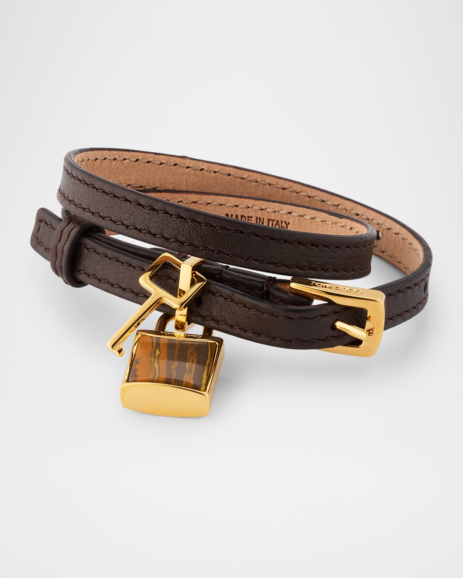 TOM FORD Stone Lock And Key Leather Wrap Bracelet | Neiman Marcus