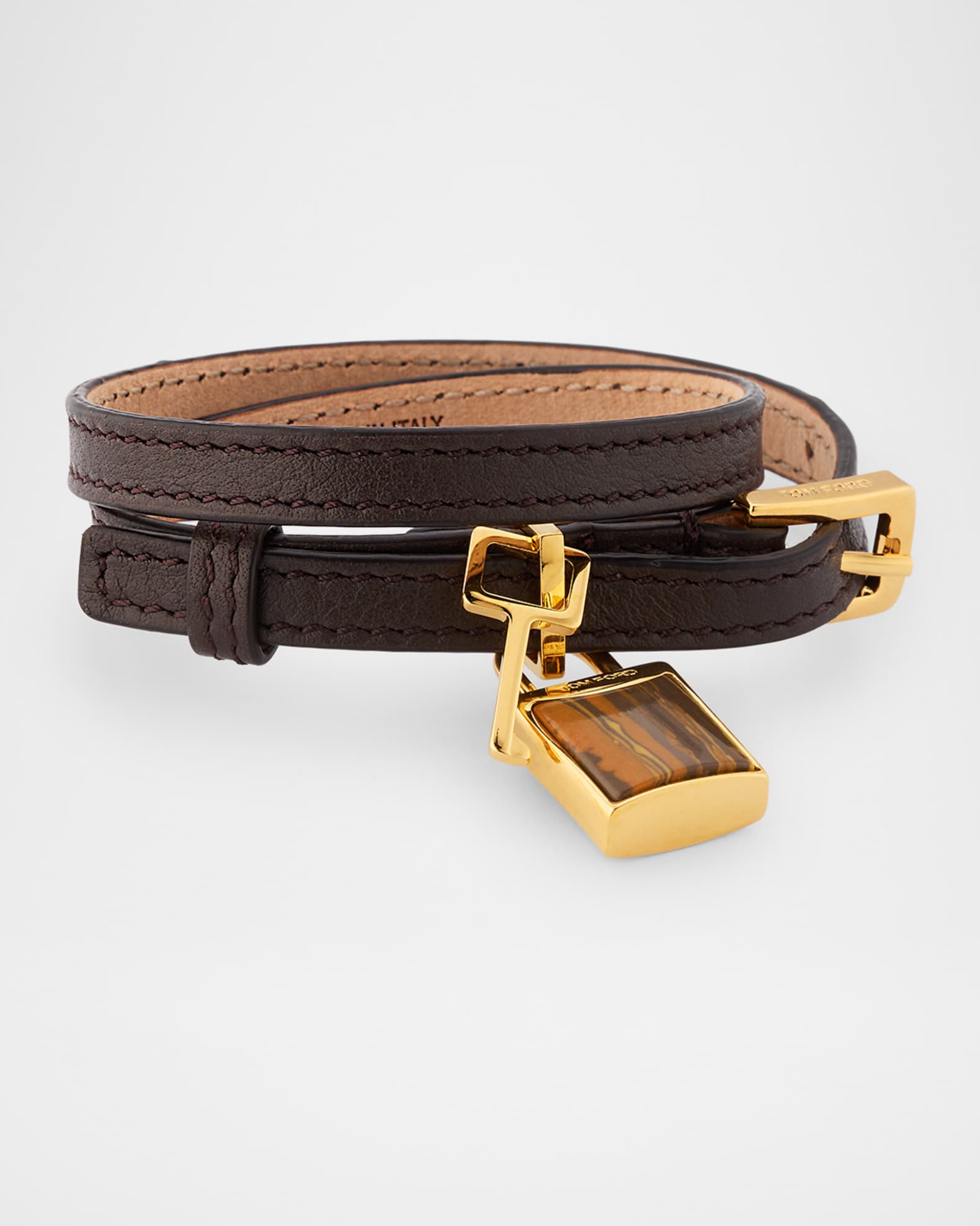 TOM FORD Stone Lock And Key Leather Wrap Bracelet | Neiman Marcus