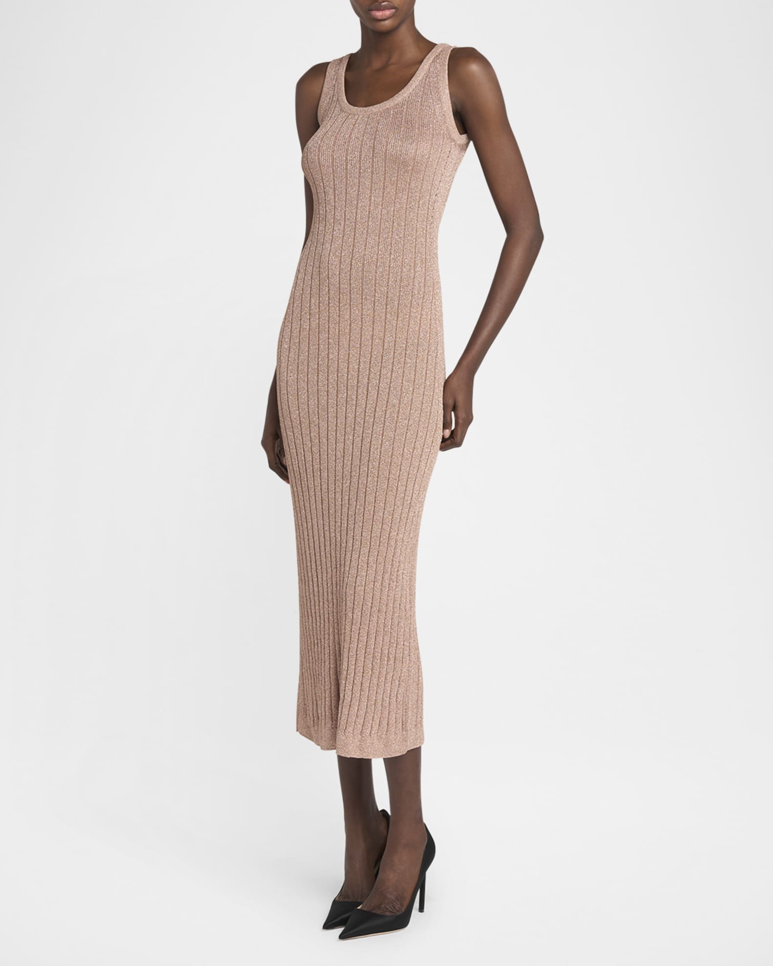 TOM FORD Metallic Rib Knit Sleeveless Midi Dress | Neiman Marcus
