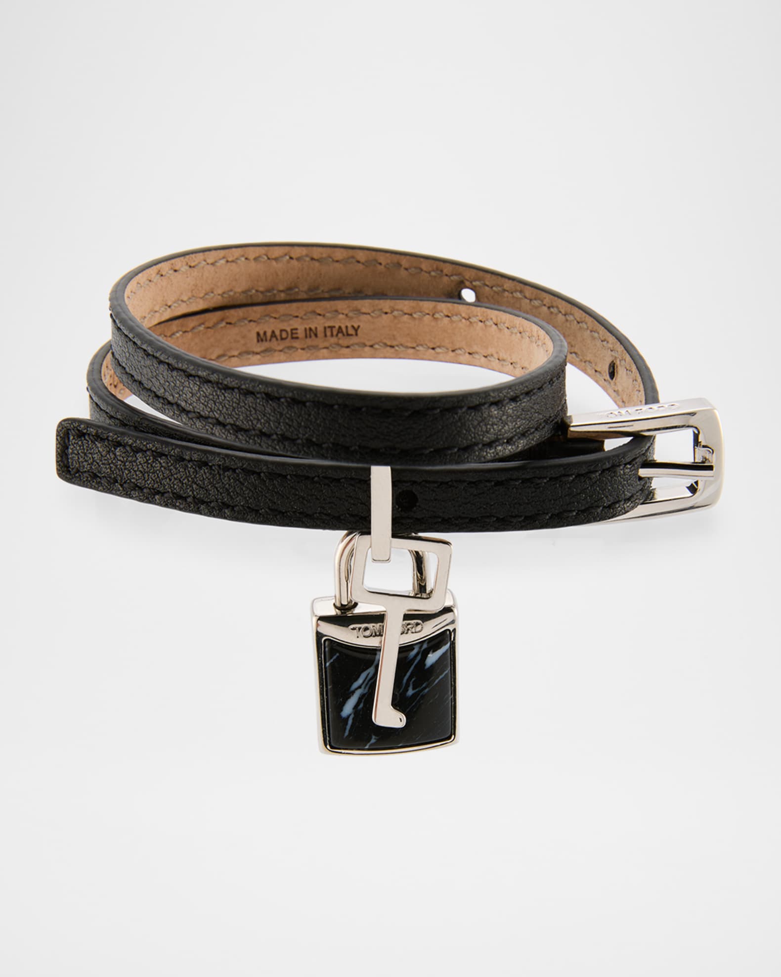 TOM FORD Stone Lock Leather Wrap Bracelet | Neiman Marcus