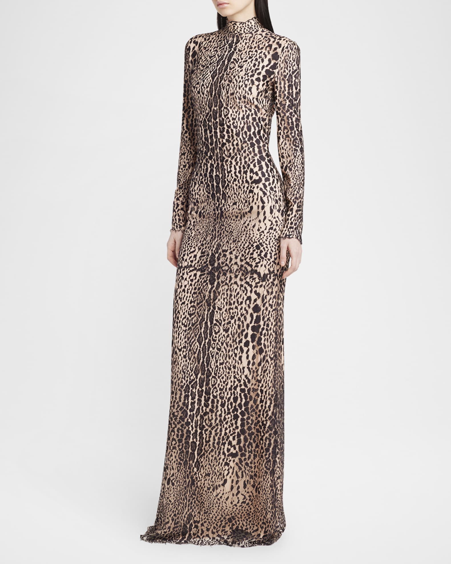 TOM FORD Leopard Lace Mock-Neck Evening Dress | Neiman Marcus