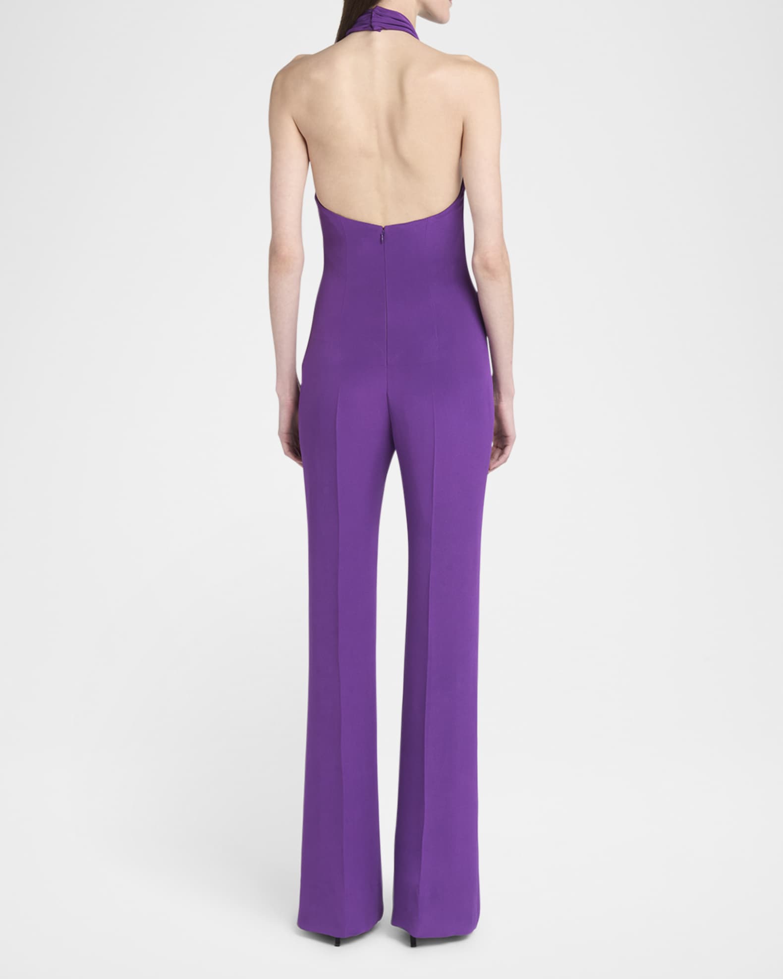 TOM FORD Silk Sable Halter Bootcut Jumpsuit | Neiman Marcus