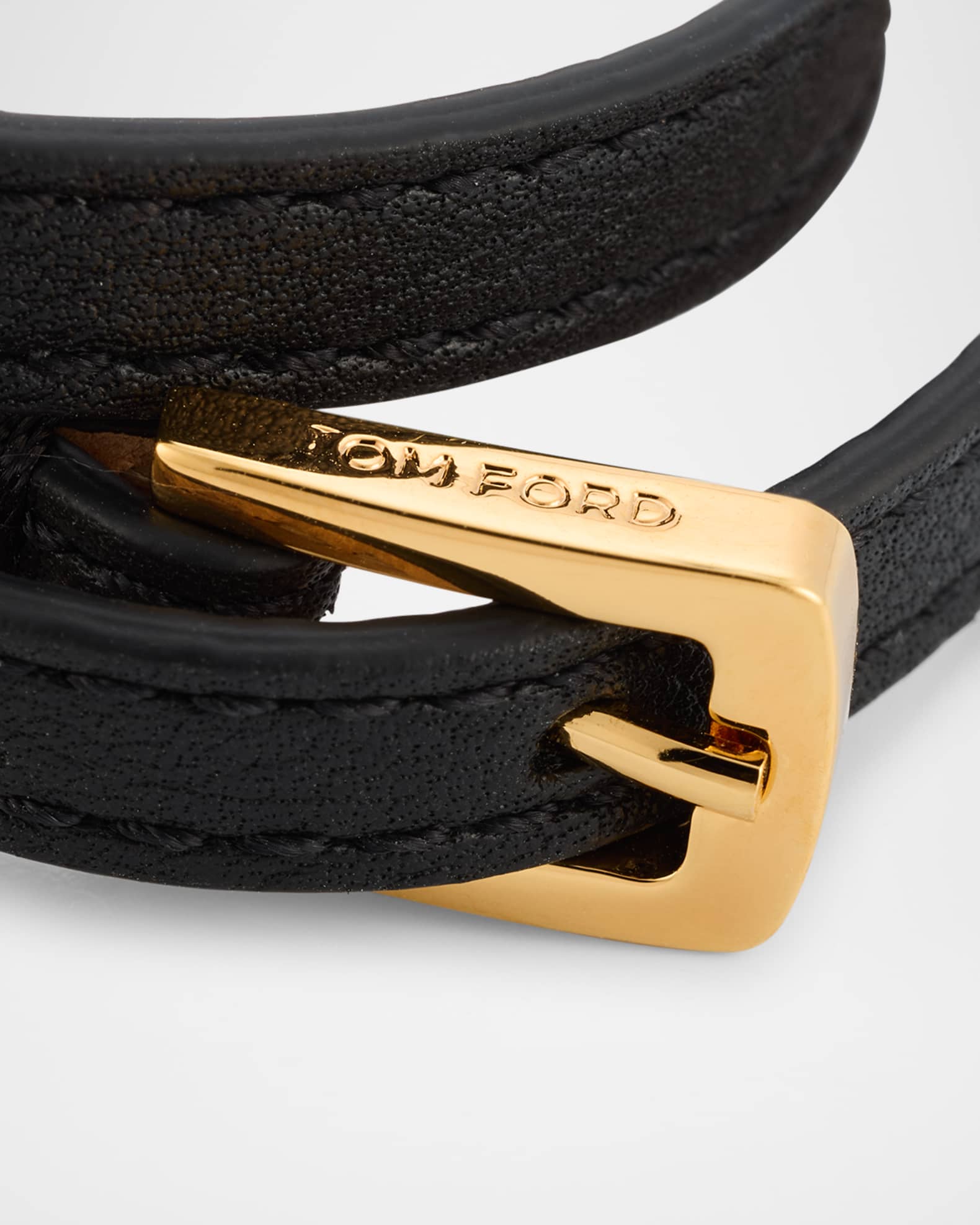 TOM FORD Lock-Pendant Leather Wrap Bracelet | Neiman Marcus