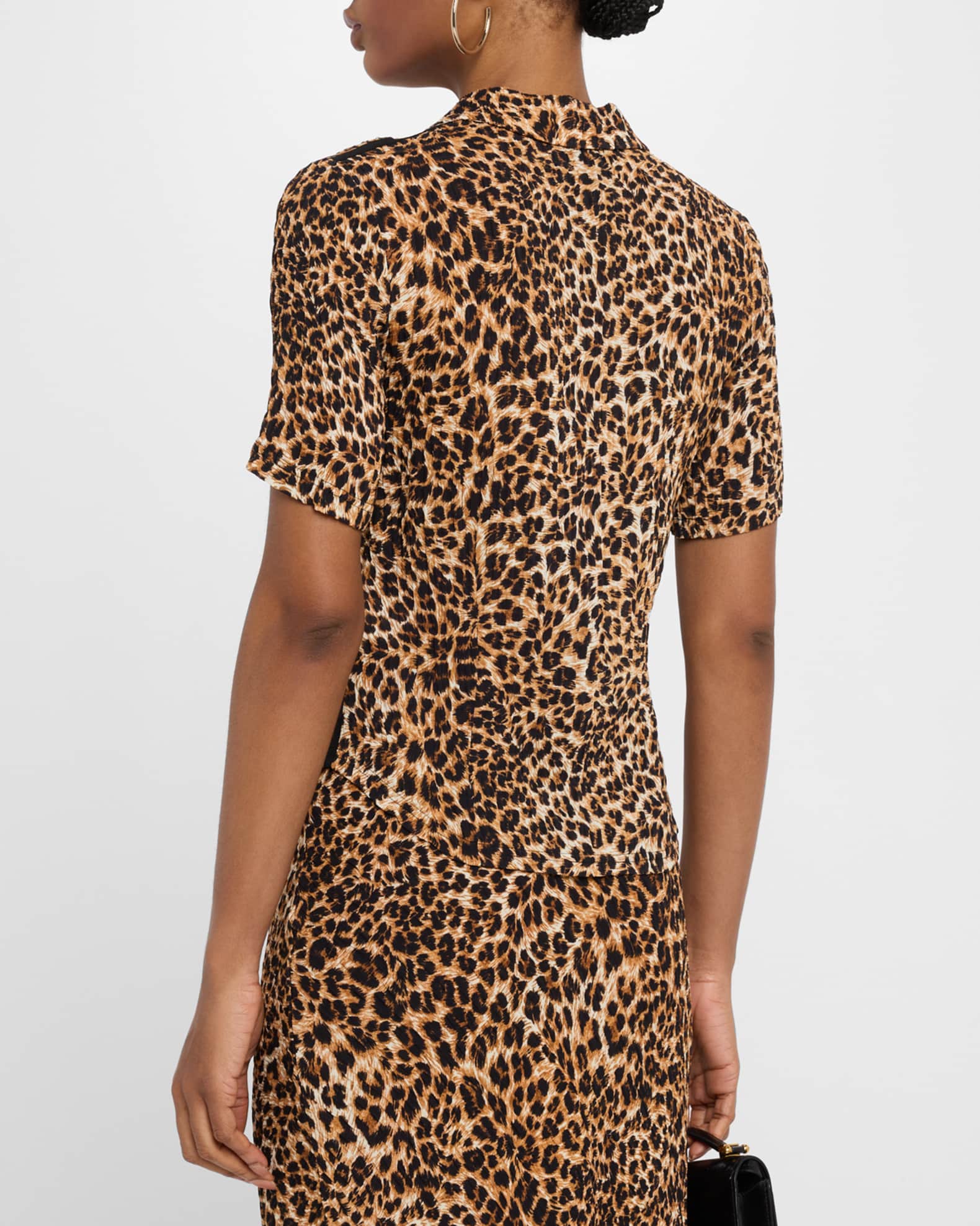 Nanushka Clare Short-Sleeve Ocelot-Print Blouse | Neiman Marcus