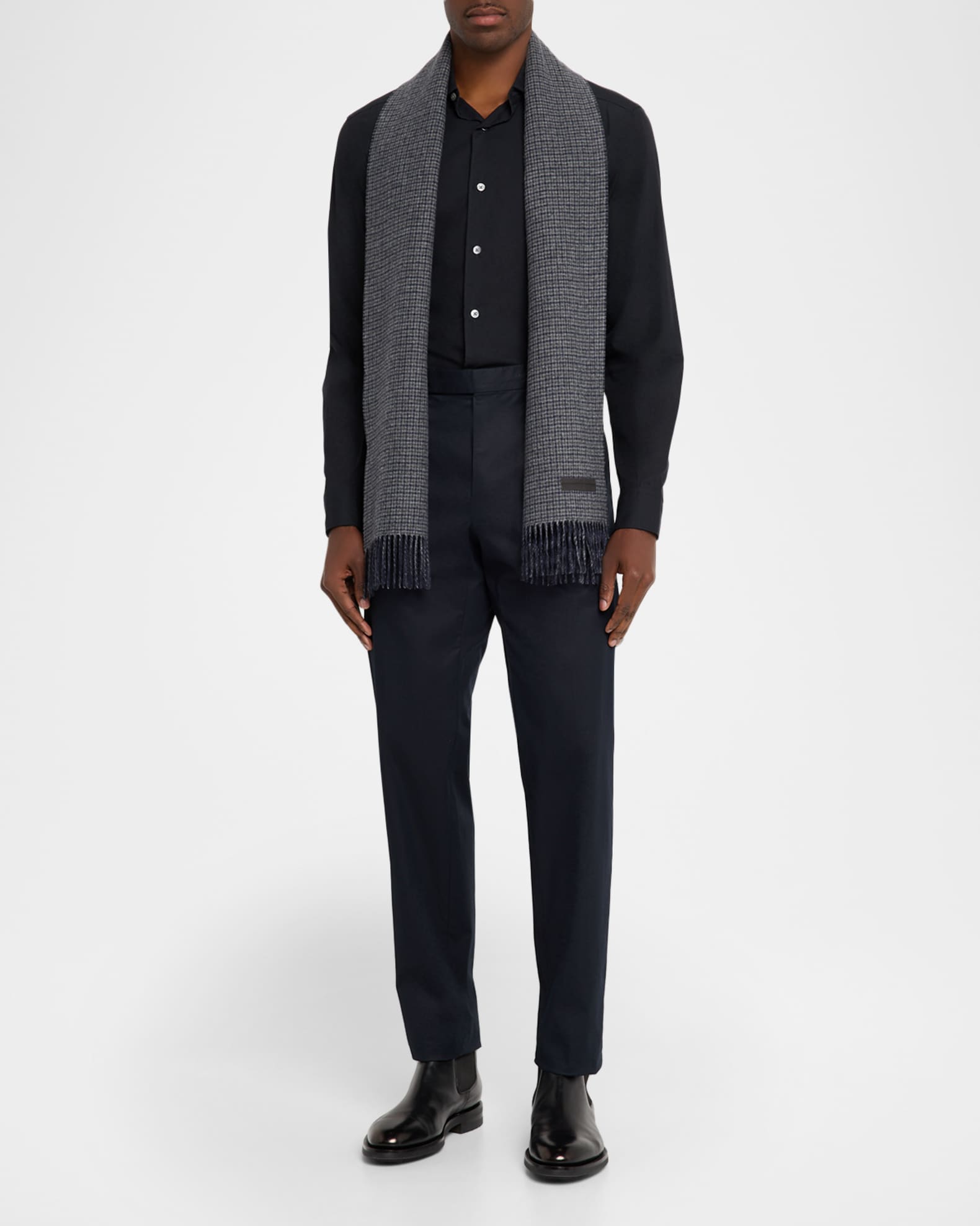 ZEGNA Men's Oasi Cashmere Check Scarf with Leather Brand Mark | Neiman ...