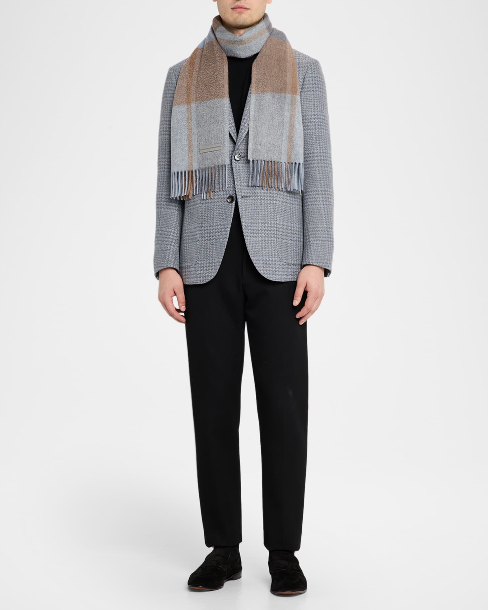 ZEGNA Men's Oasi Cashmere Scarf with Leather Brand Mark | Neiman Marcus