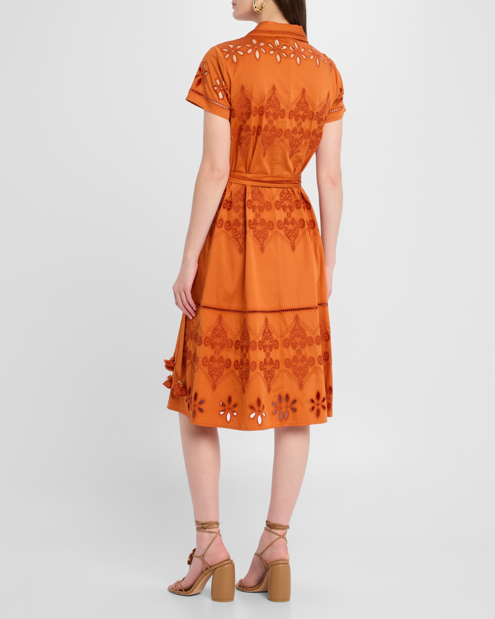 Figue Eva Broderie Anglaise Belted Midi Shirtdress | Neiman Marcus