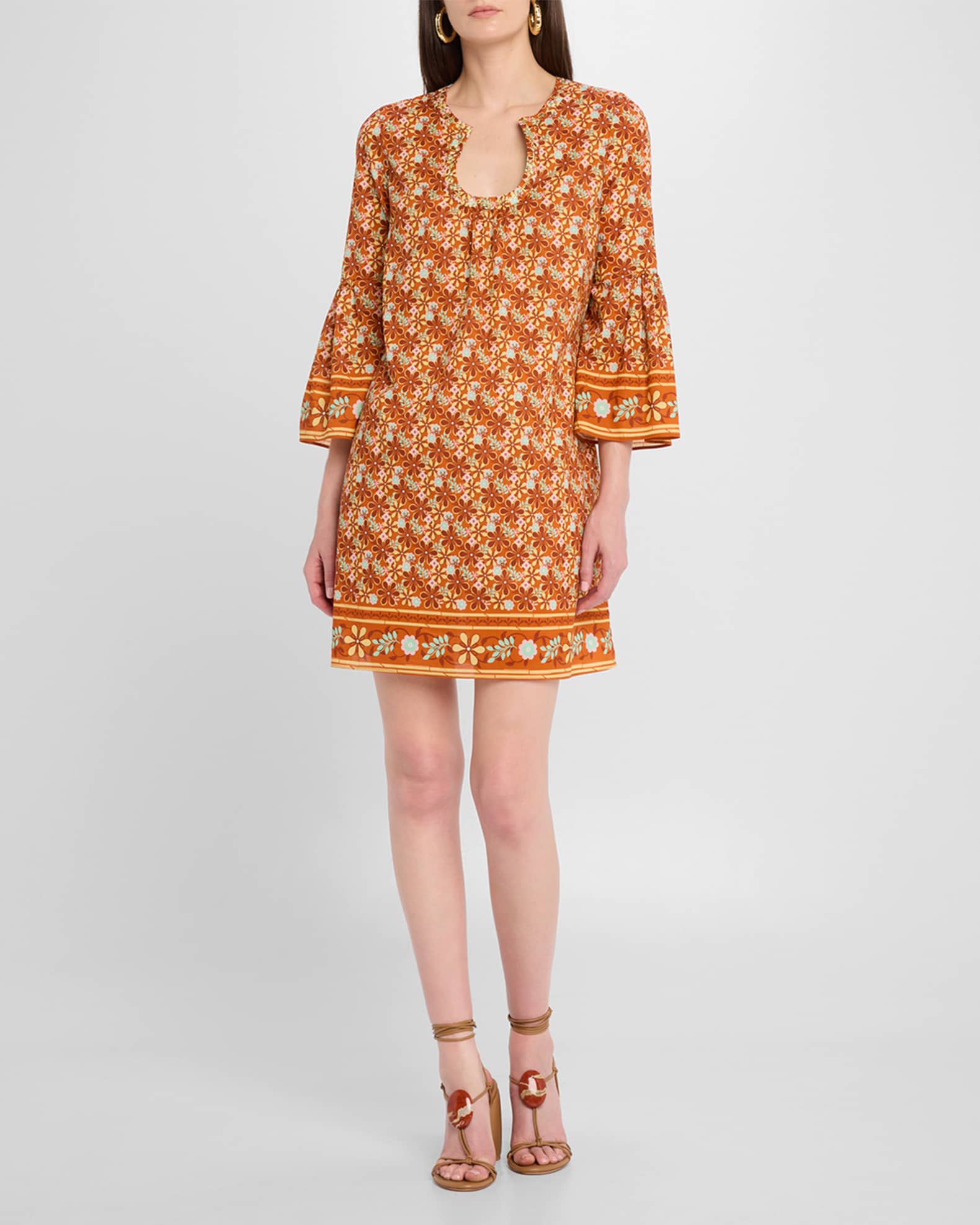 Figue Cortney Floral Flare-Sleeve Mini Dress | Neiman Marcus