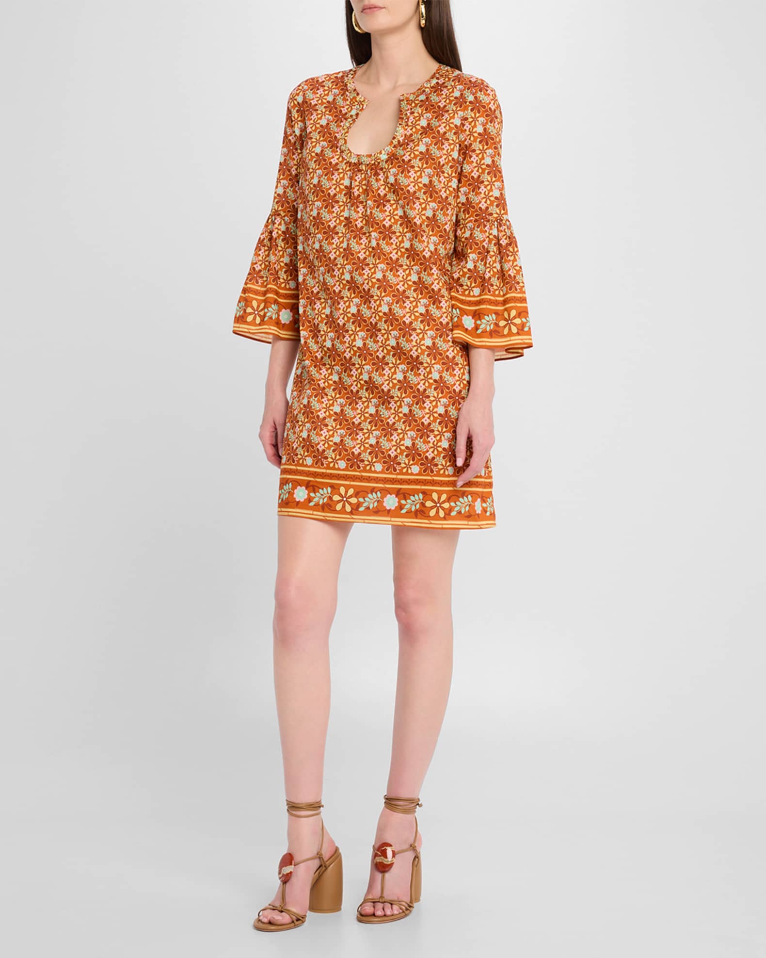 Figue Cortney Floral Flare-Sleeve Mini Dress | Neiman Marcus