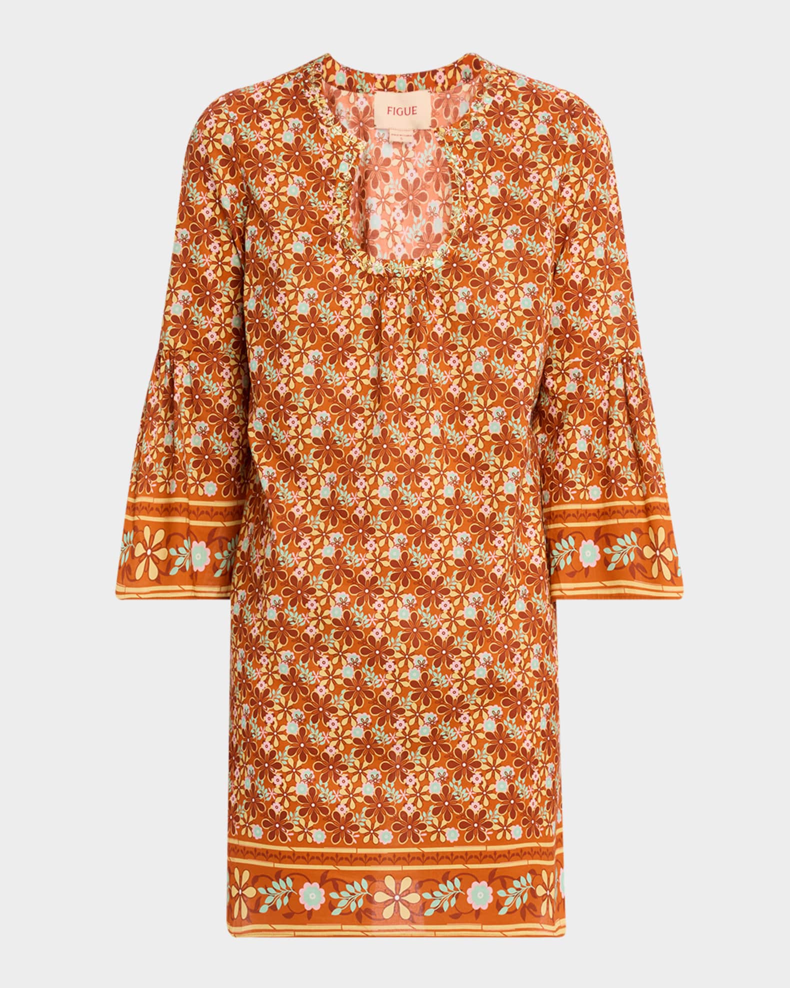 Figue Cortney Floral Flare-Sleeve Mini Dress | Neiman Marcus