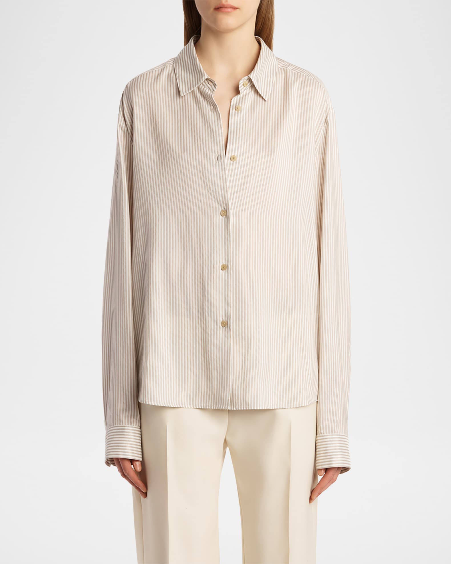 Khaite Argo Stripe Silk Shirt | Neiman Marcus