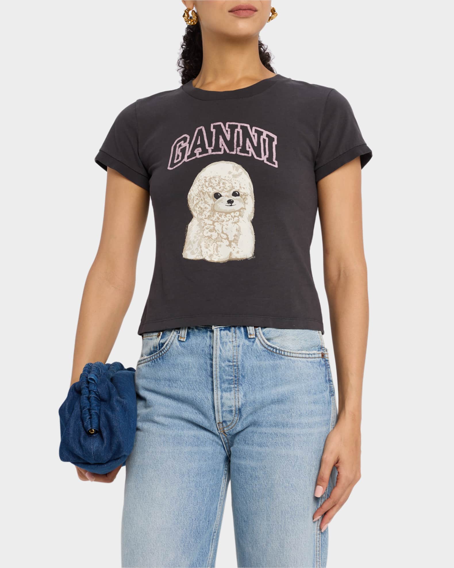 Ganni Crewneck Poodle Logo Baby Tee | Neiman Marcus