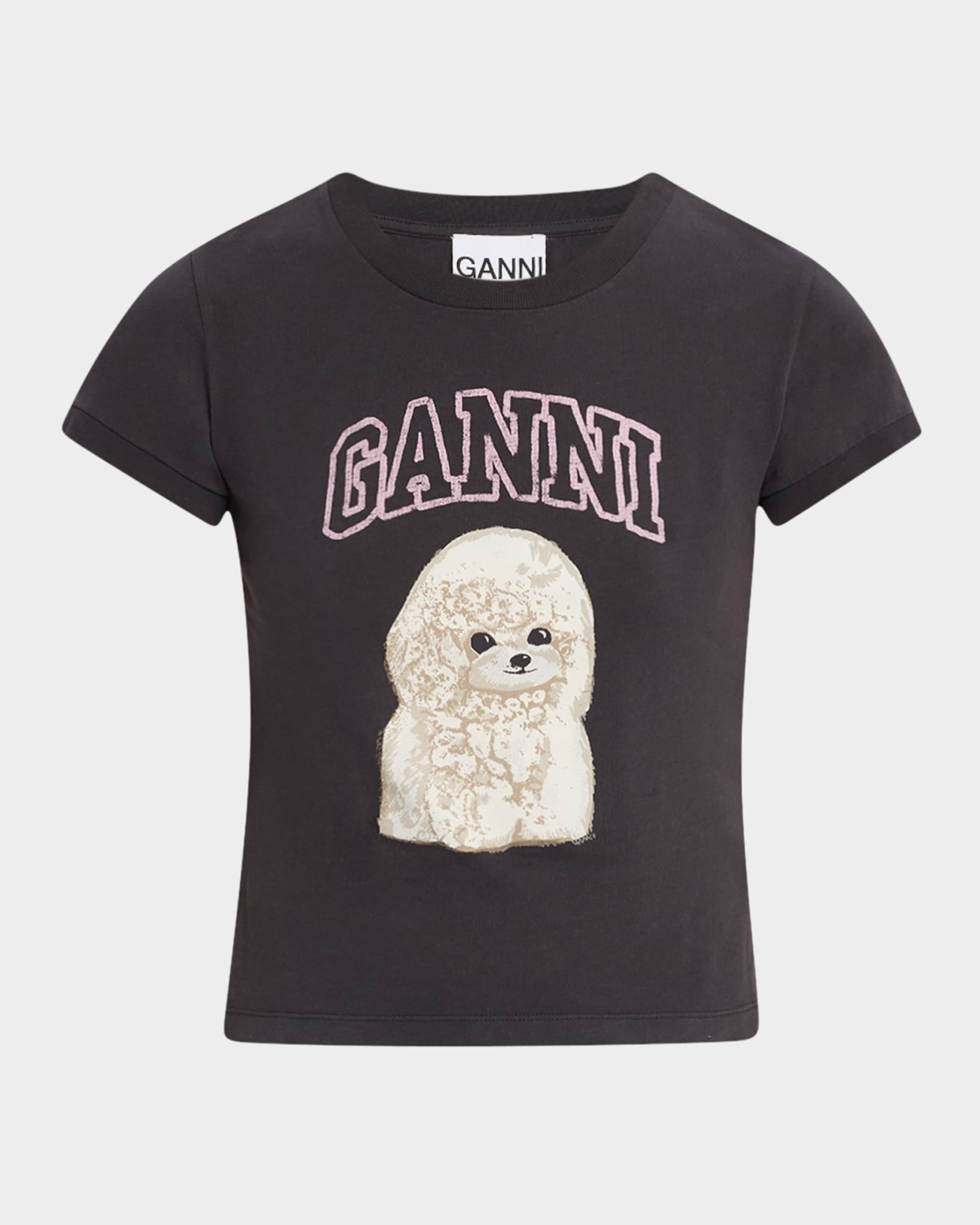 Ganni Crewneck Poodle Logo Baby Tee | Neiman Marcus