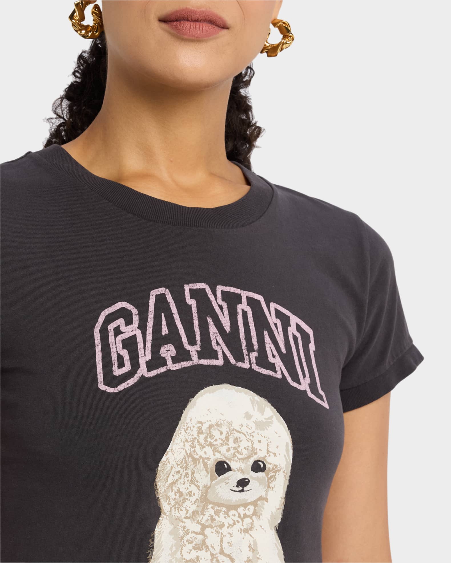 Ganni Crewneck Poodle Logo Baby Tee | Neiman Marcus