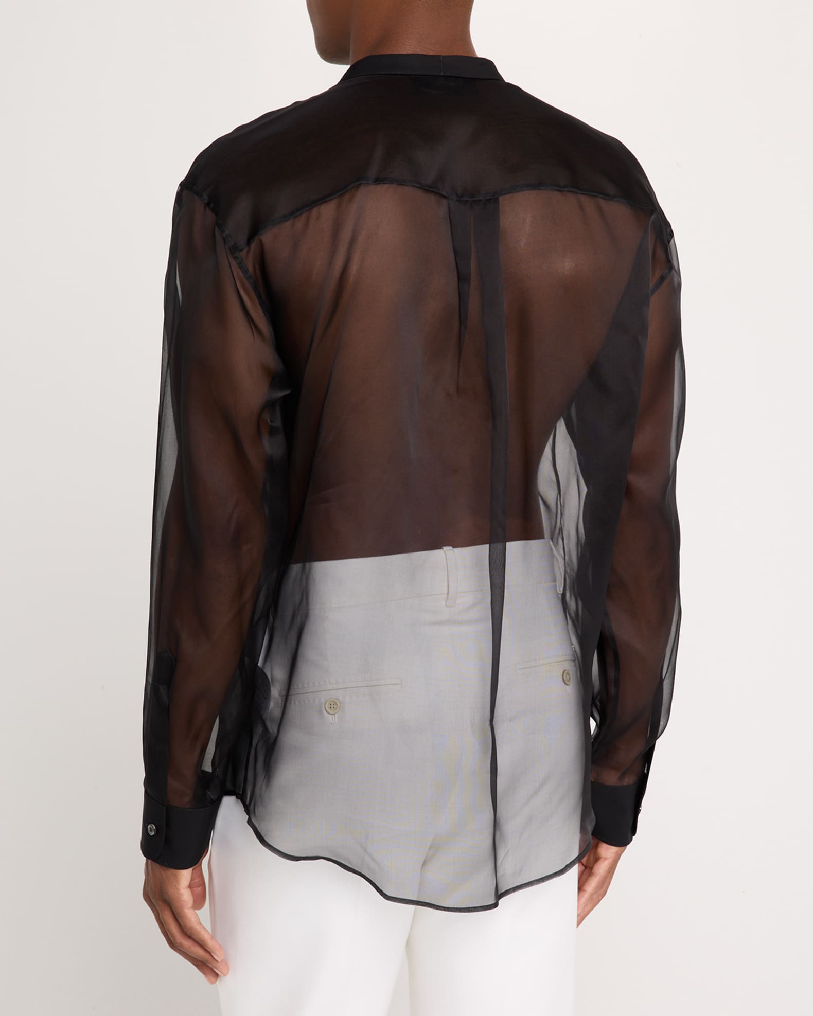 Dsquared2 Men's Bow Tie Drop-Shoulder Sheer Silk Shirt | Neiman Marcus