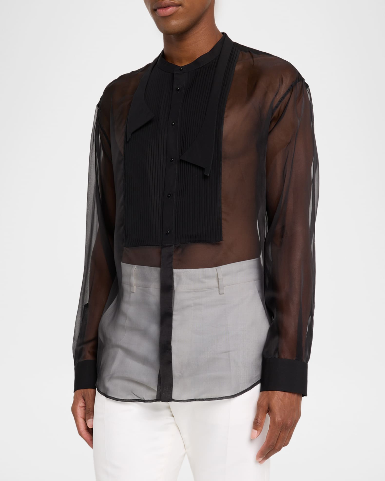 Dsquared2 Men's Bow Tie Drop-Shoulder Sheer Silk Shirt | Neiman Marcus