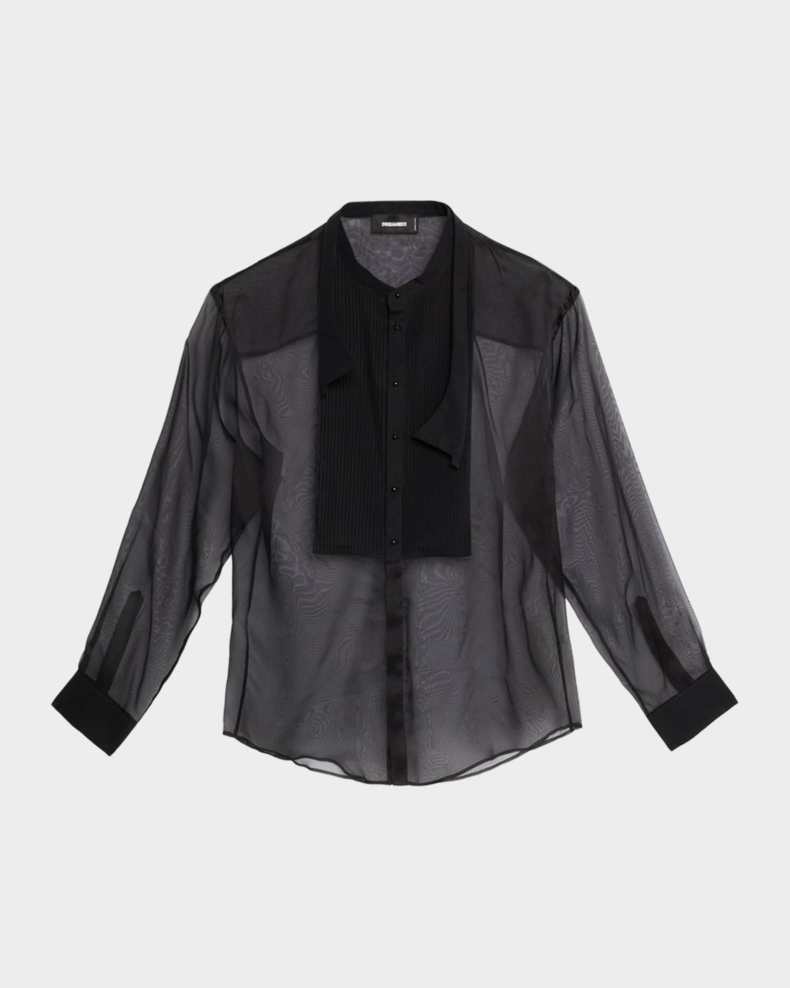 Dsquared2 Men's Bow Tie Drop-Shoulder Sheer Silk Shirt | Neiman Marcus