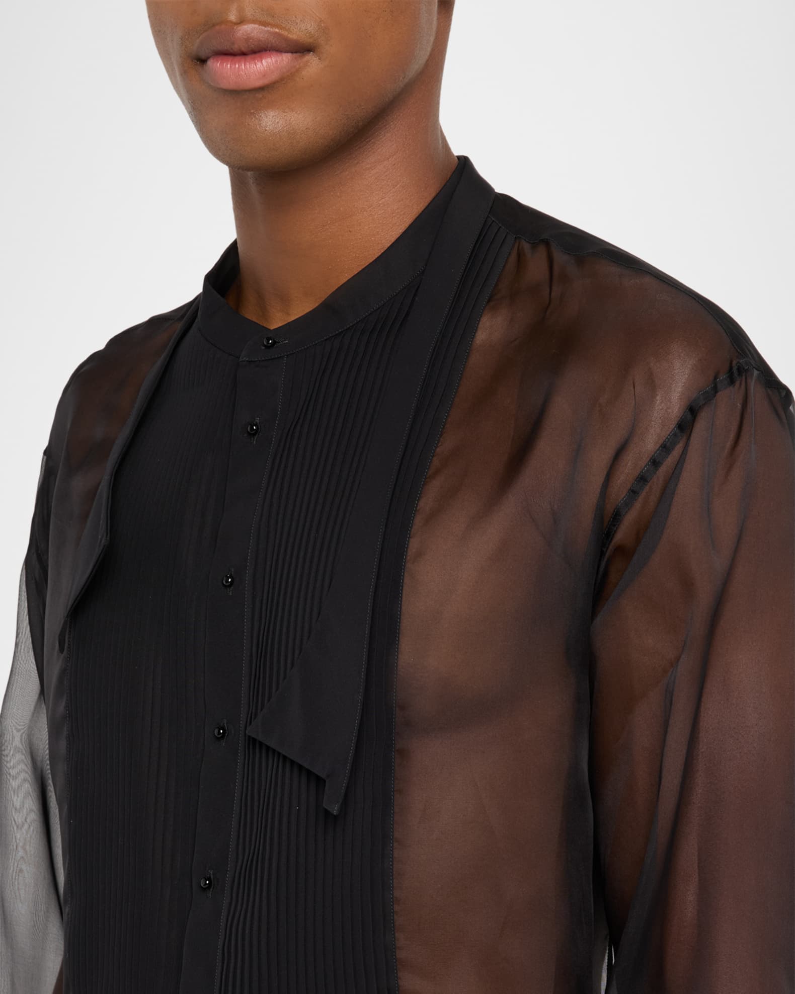 Dsquared2 Men's Bow Tie Drop-Shoulder Sheer Silk Shirt | Neiman Marcus