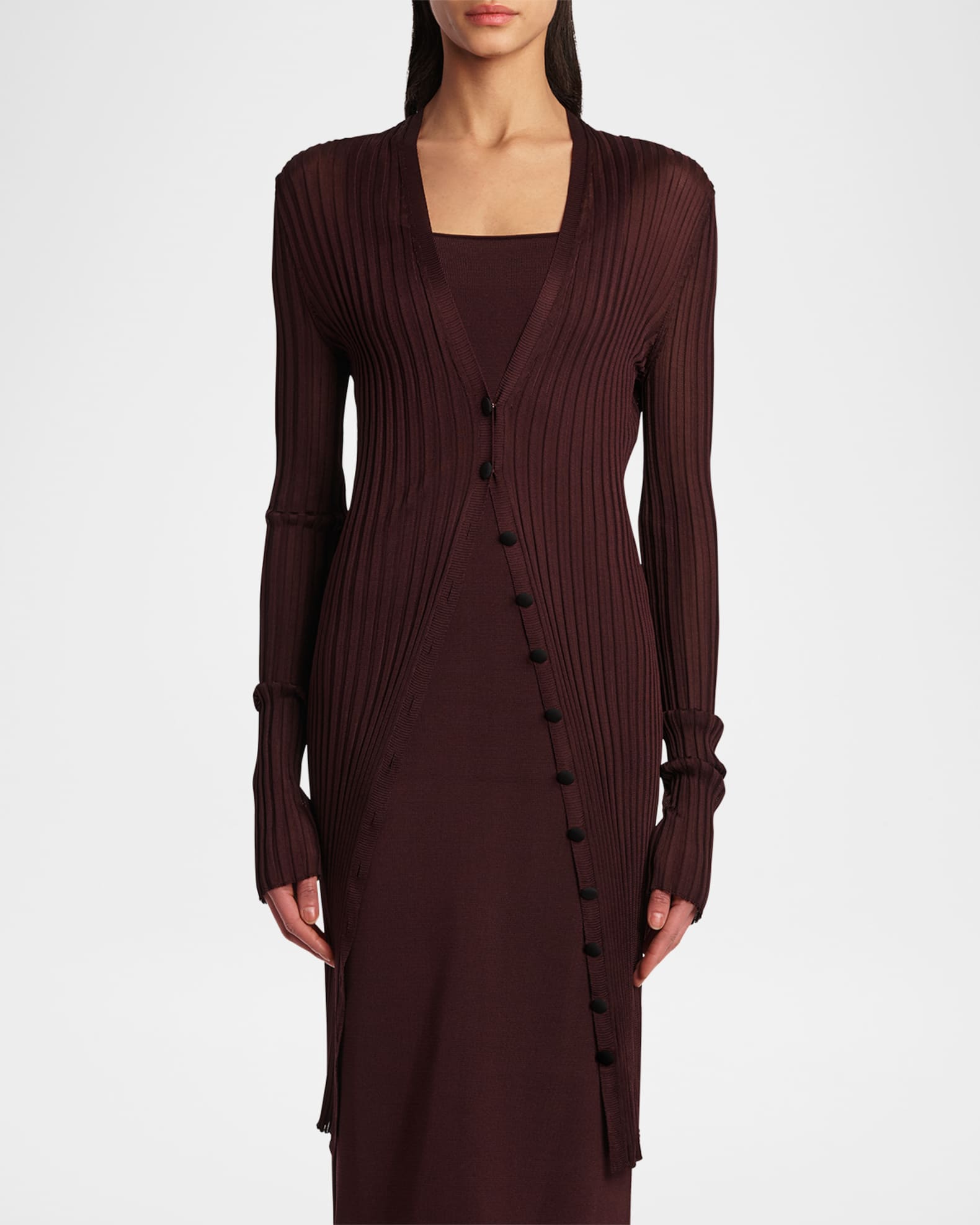 Khaite Ramon Wide Rib V-Neck Long Cardigan | Neiman Marcus