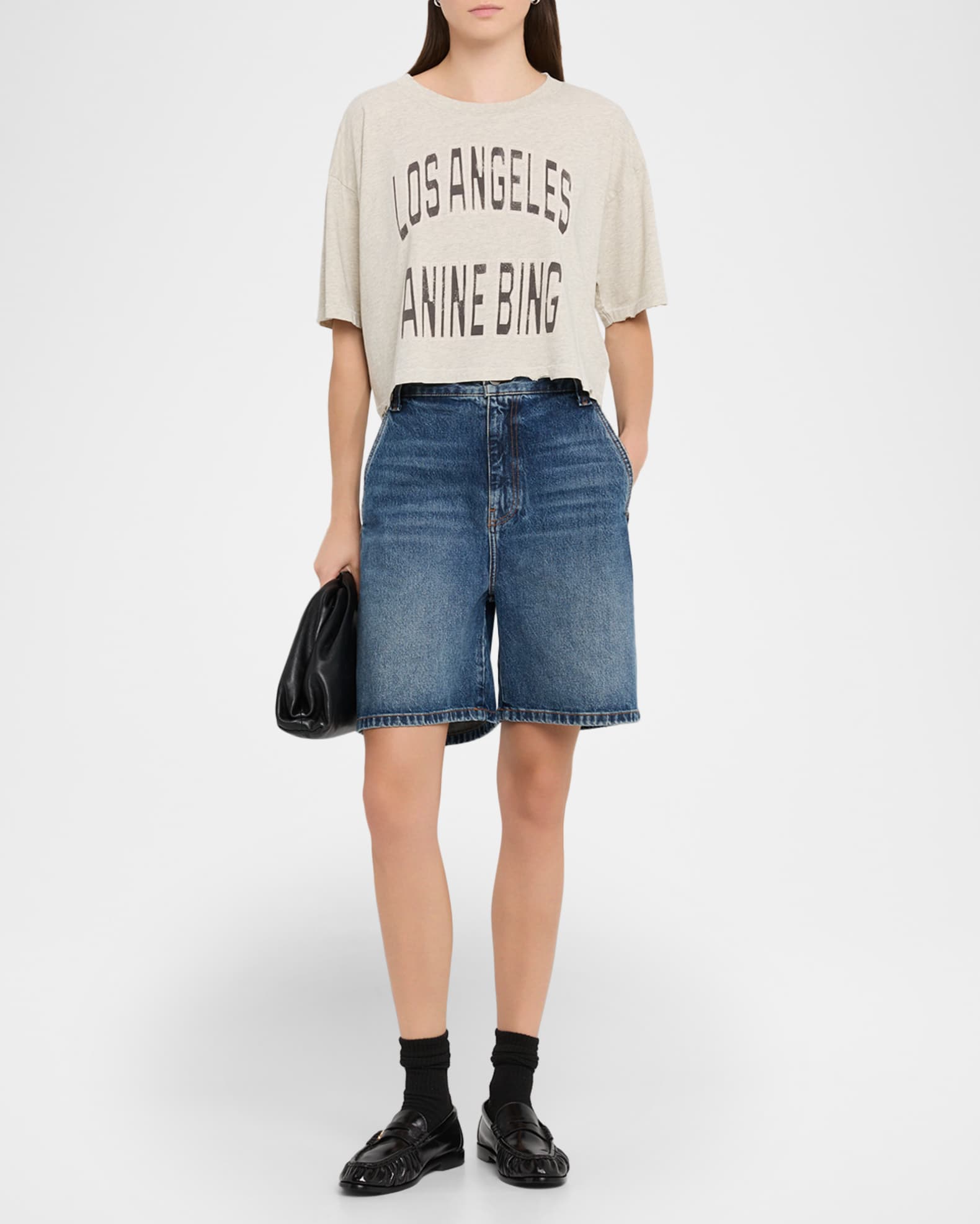 ANINE BING Johnny Logo-Print Cropped T-Shirt | Neiman Marcus