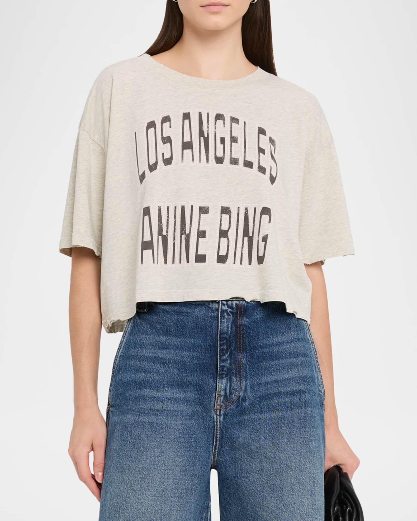 ANINE BING Johnny Logo-Print Cropped T-Shirt | Neiman Marcus