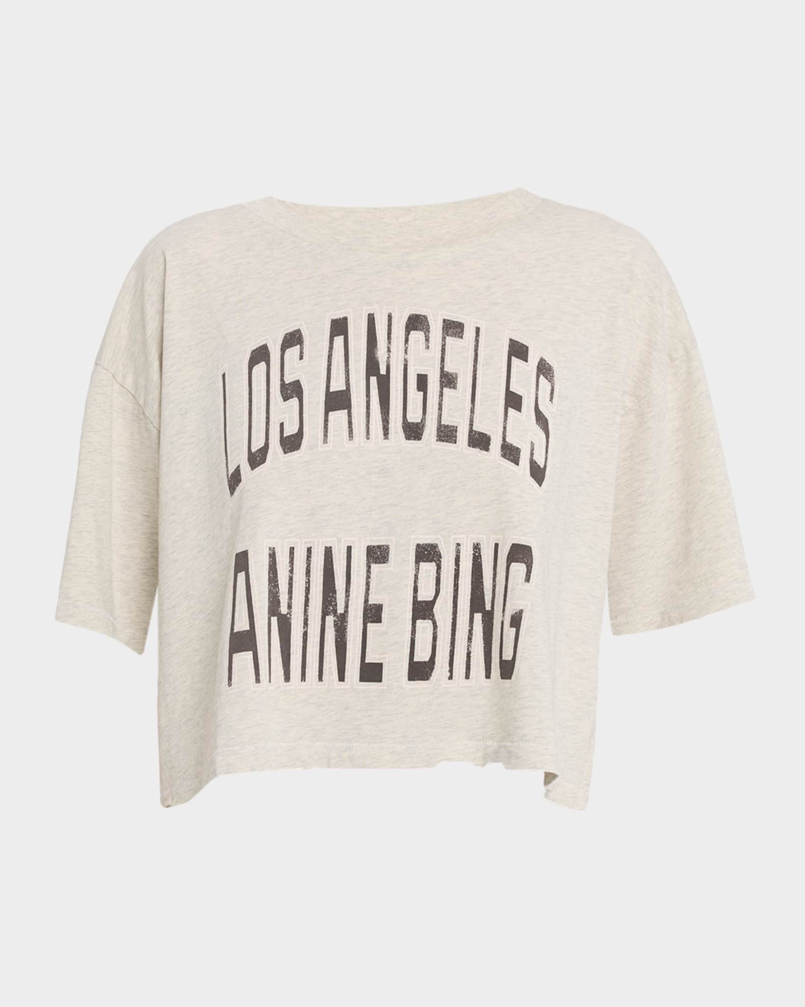 ANINE BING Johnny Logo-Print Cropped T-Shirt | Neiman Marcus