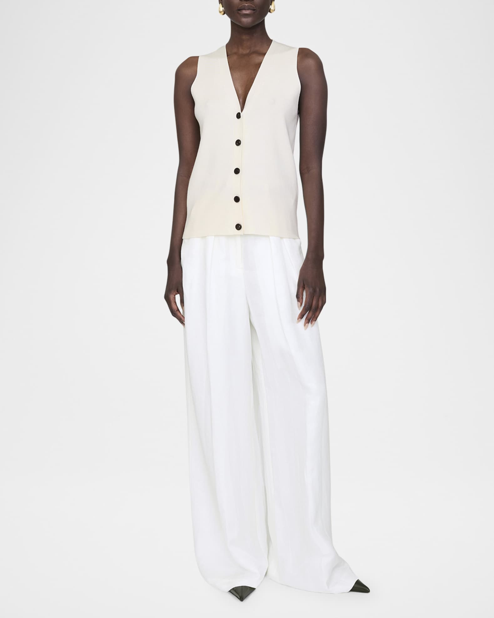 ANINE BING Lawrence Silk-Wool Vest | Neiman Marcus