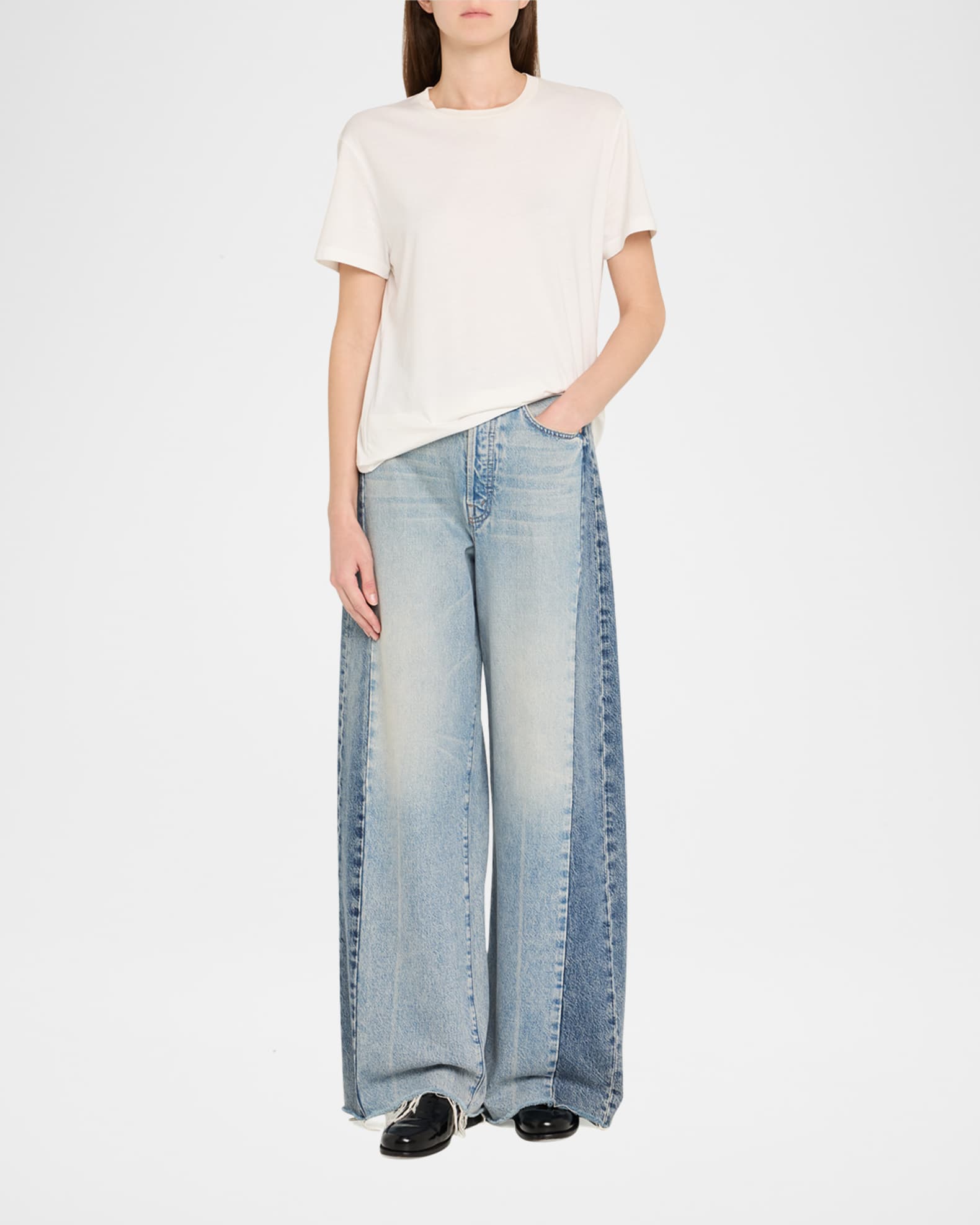 MOTHER The Pipe-Dream Button Sneak Fray Jeans | Neiman Marcus