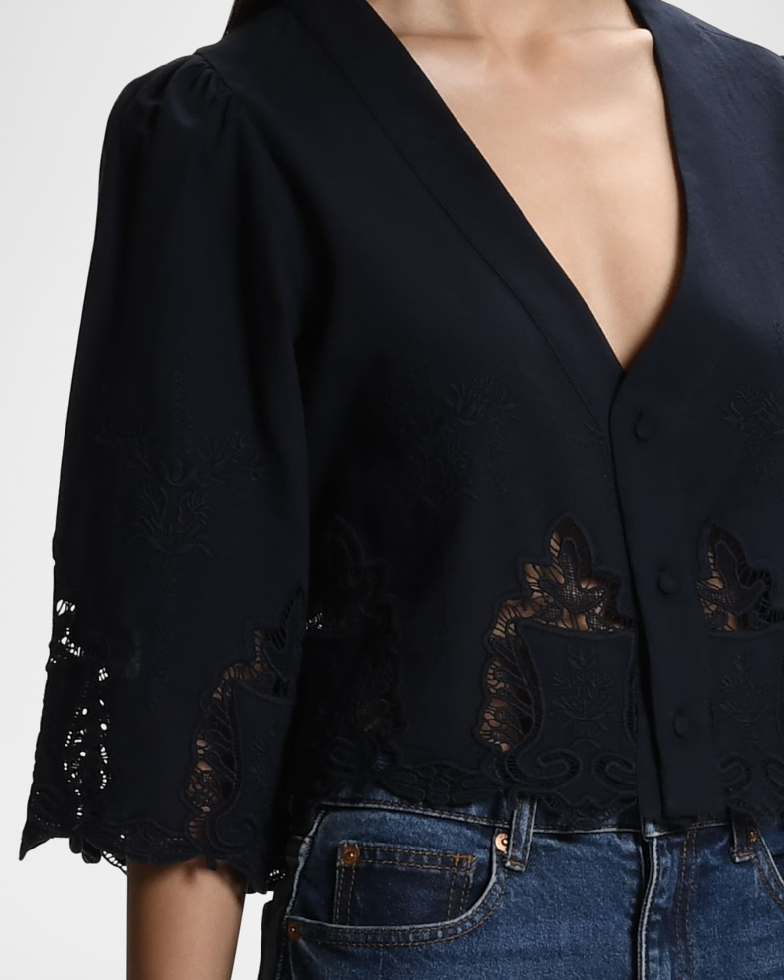 CISSA The Lady Lace-Trim Buttoned Shirt | Neiman Marcus