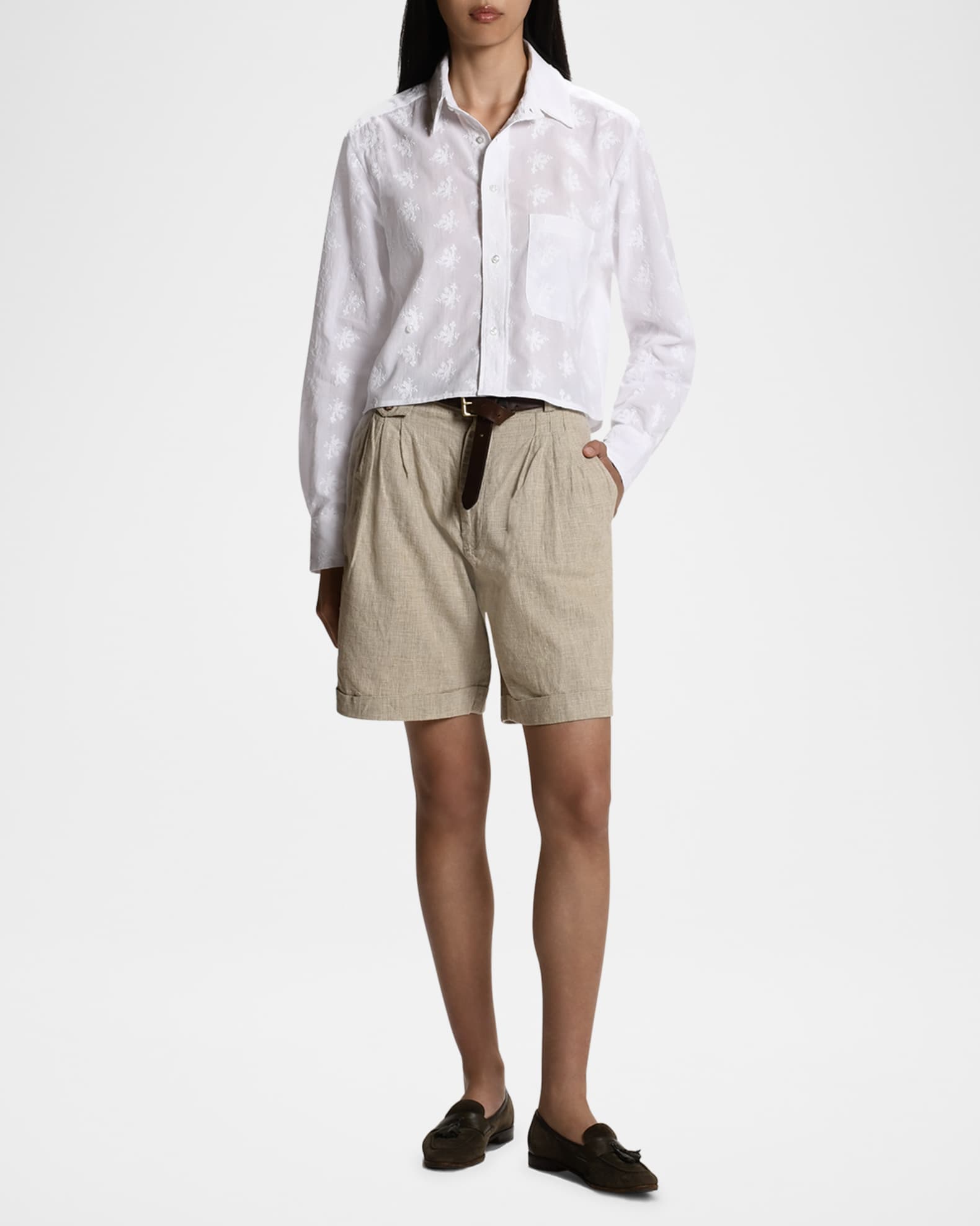 CISSA The Shorty Floral-Embroidered Shirt | Neiman Marcus