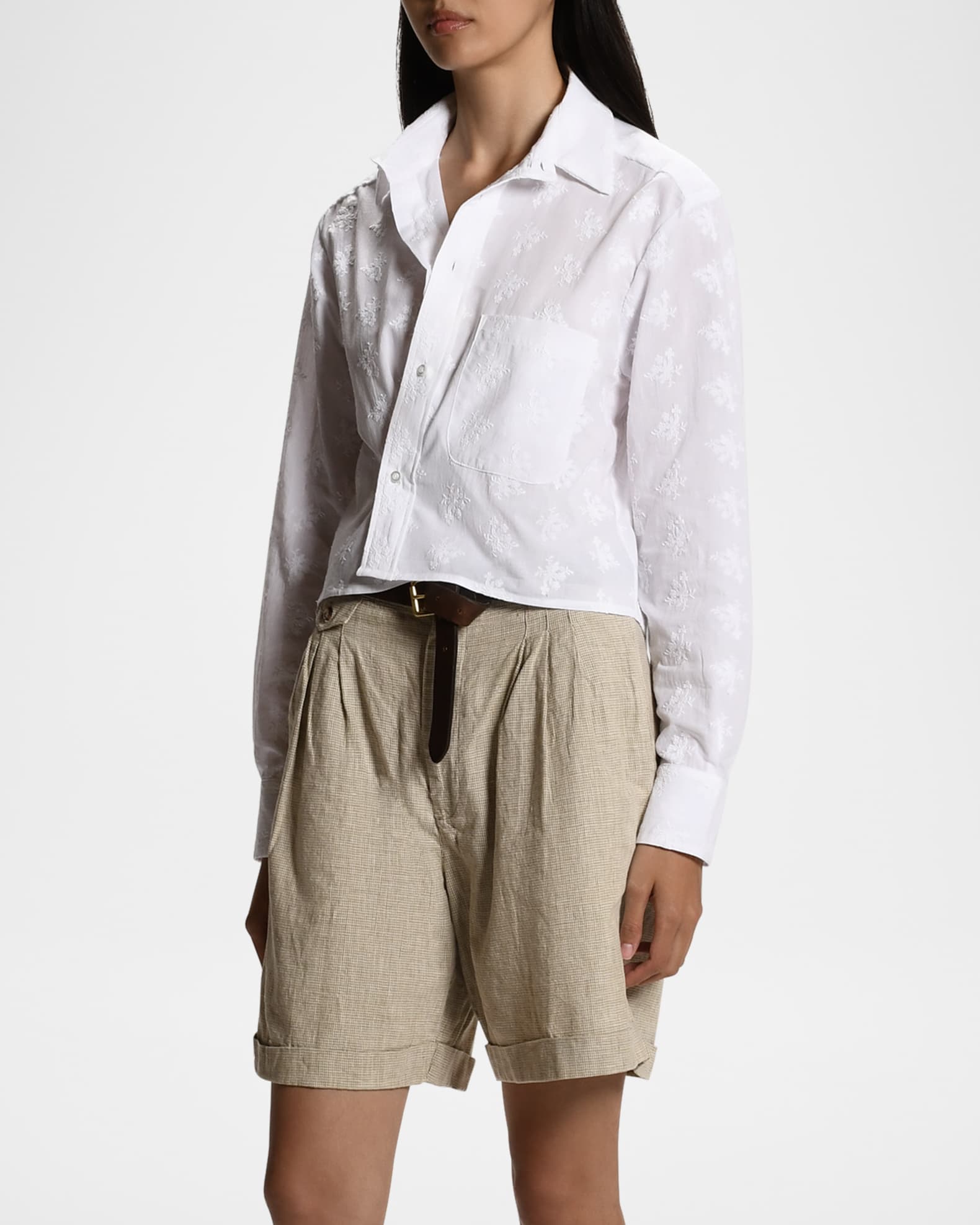 CISSA The Shorty Floral-Embroidered Shirt | Neiman Marcus