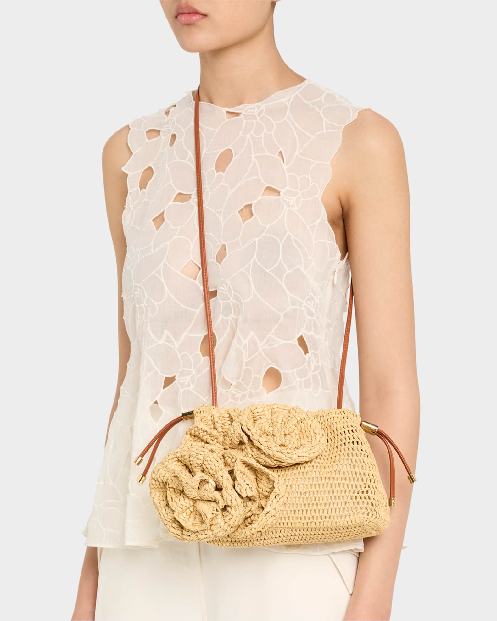 Ulla Johnson Lali Floral Crochet Pouch Clutch Bag | Neiman Marcus